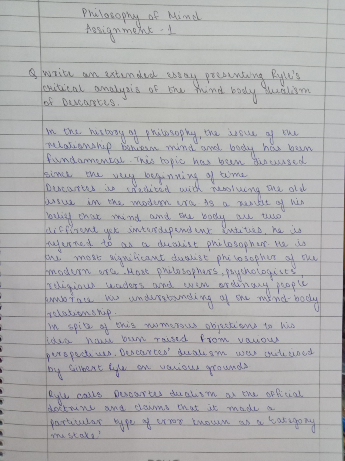 Gilbert Ryle Assignment - Philosophy of Mind - Studocu