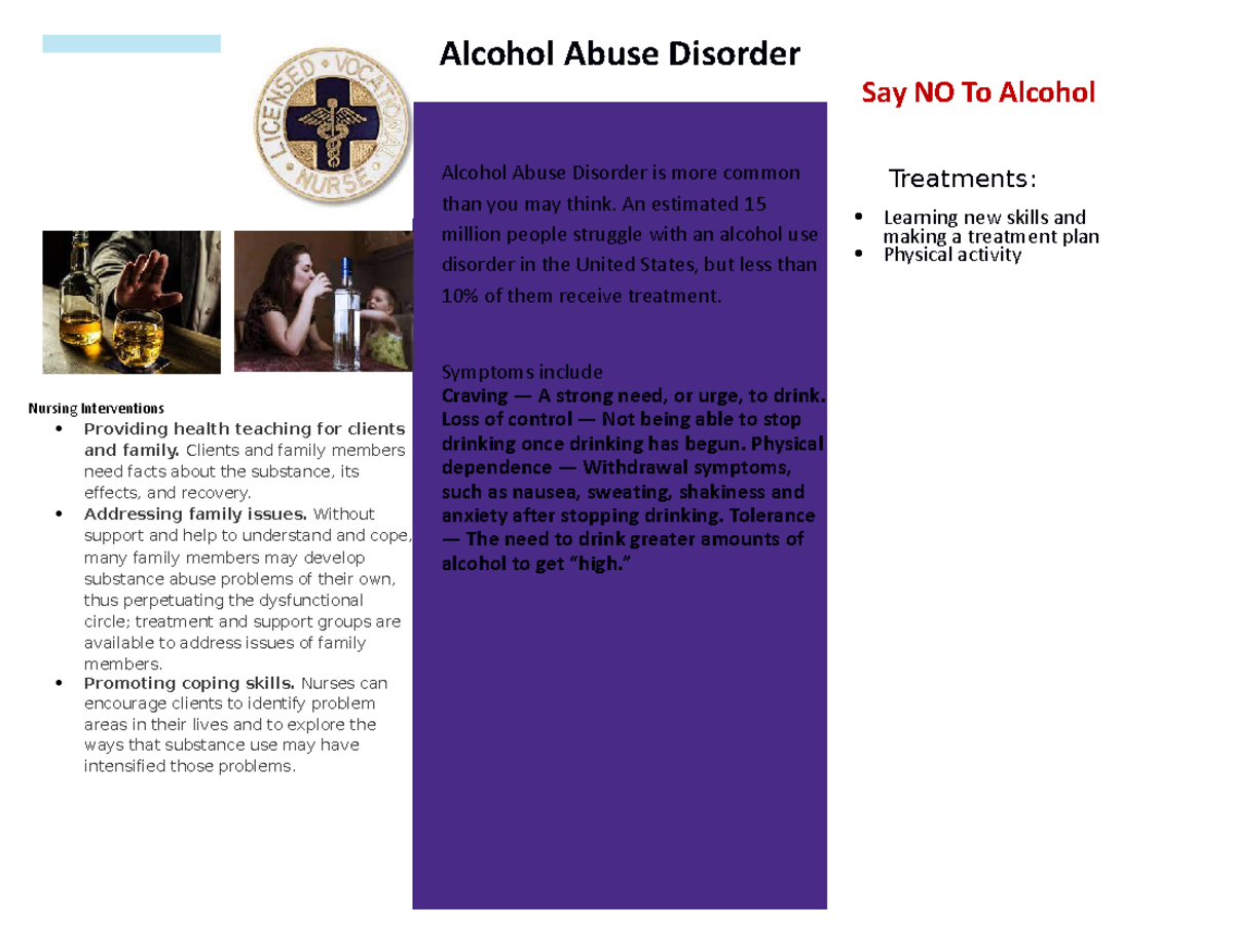 Alcoholbrochure - my paper - Nursing Interventions Providing health ...