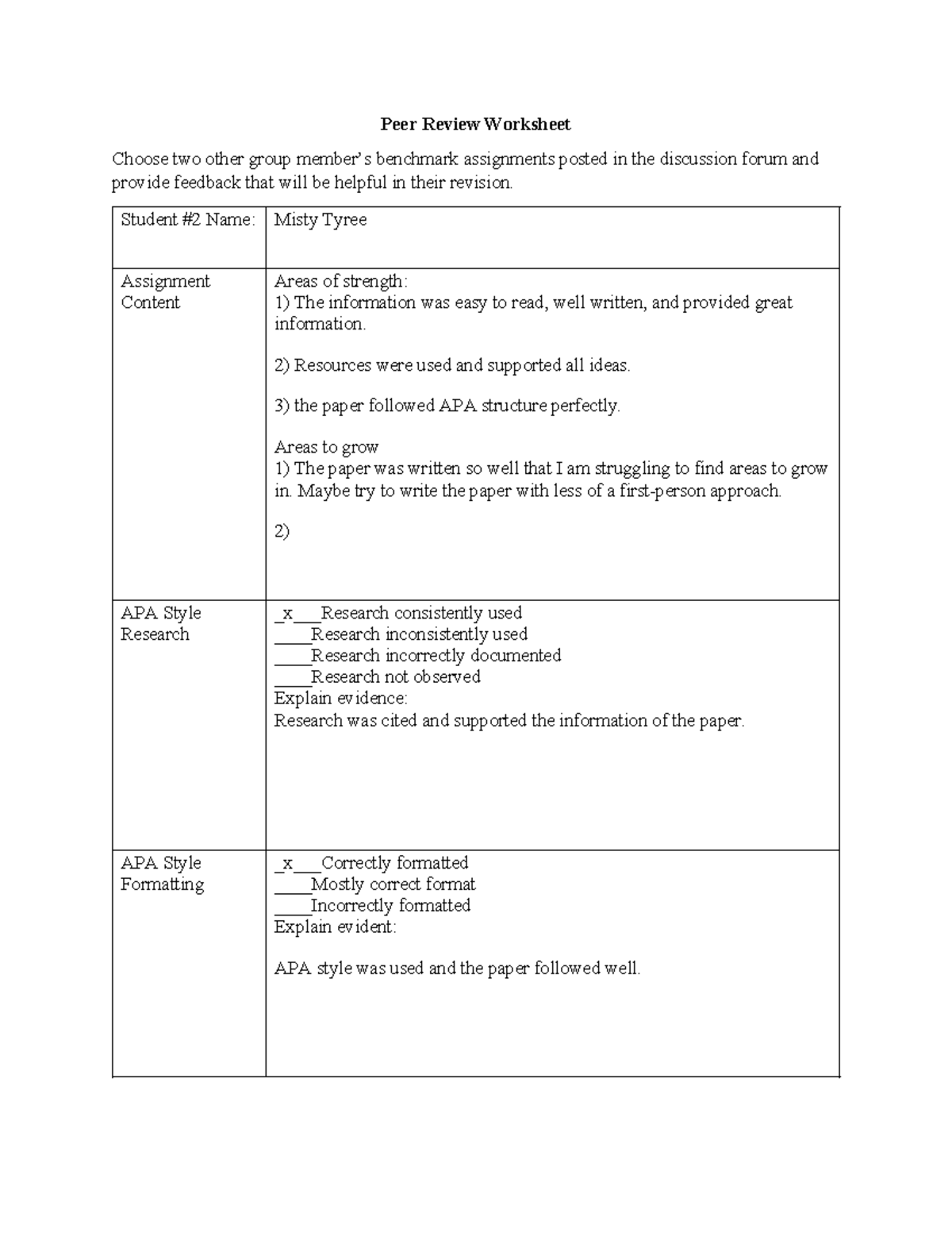 Peer Review Worksheet 2 - Peer Review Worksheet Choose two other group ...