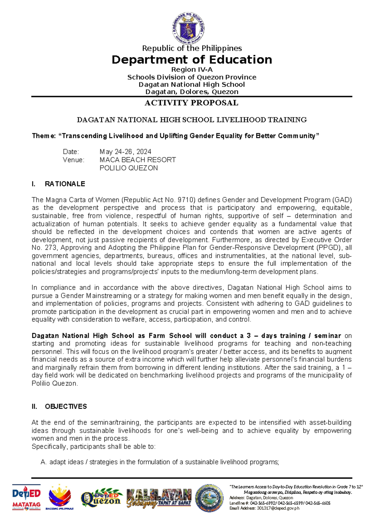 GAD Proposal 2024 - GAD - “The Learners Access to Day-to-Day Education ...