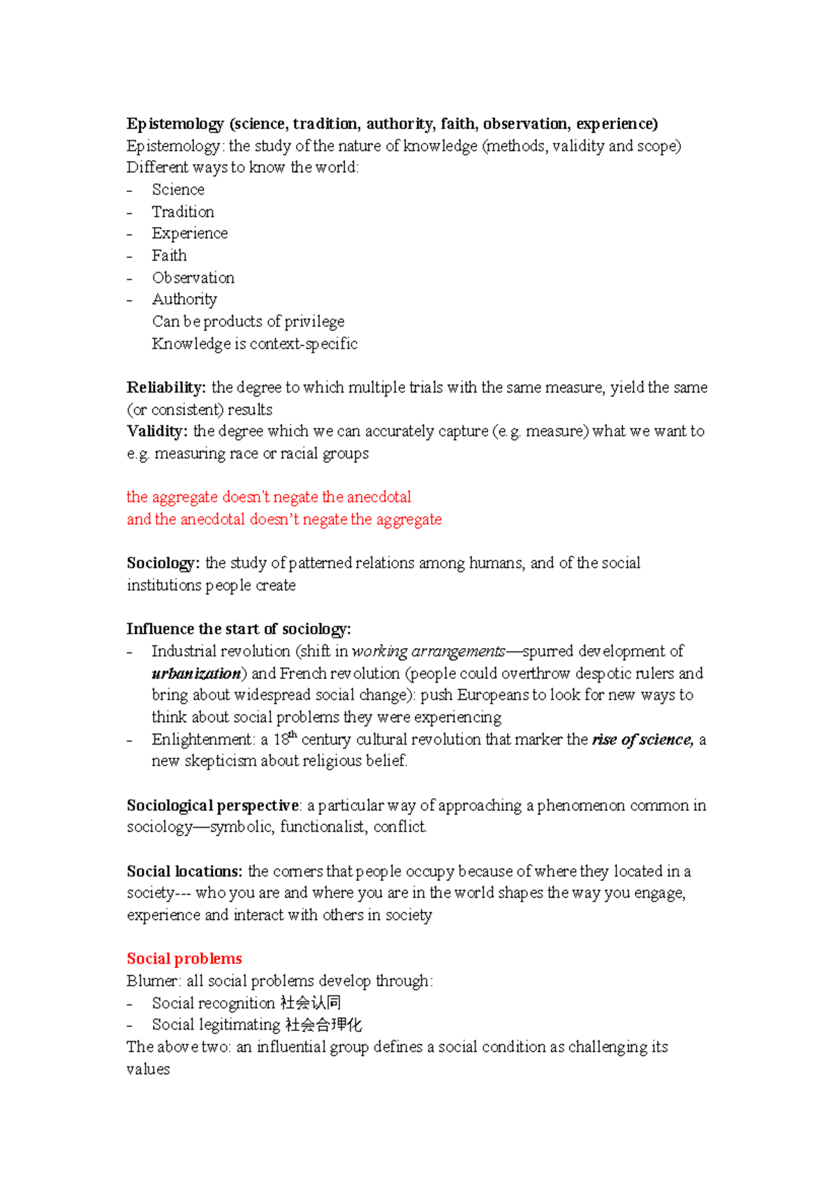 Soc review chapter 124 - Epistemology (science, tradition, authority ...