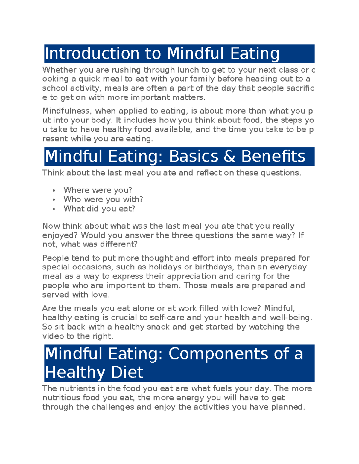 Mindful eating - Great for understanding nutrition - Introduction to ...