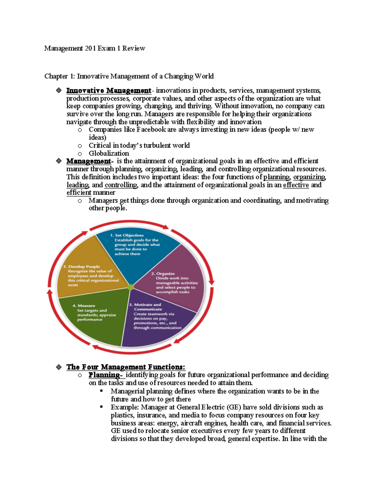 Management 201 Exam 1 Review - Management 201 Exam 1 Review Chapter 1 ...