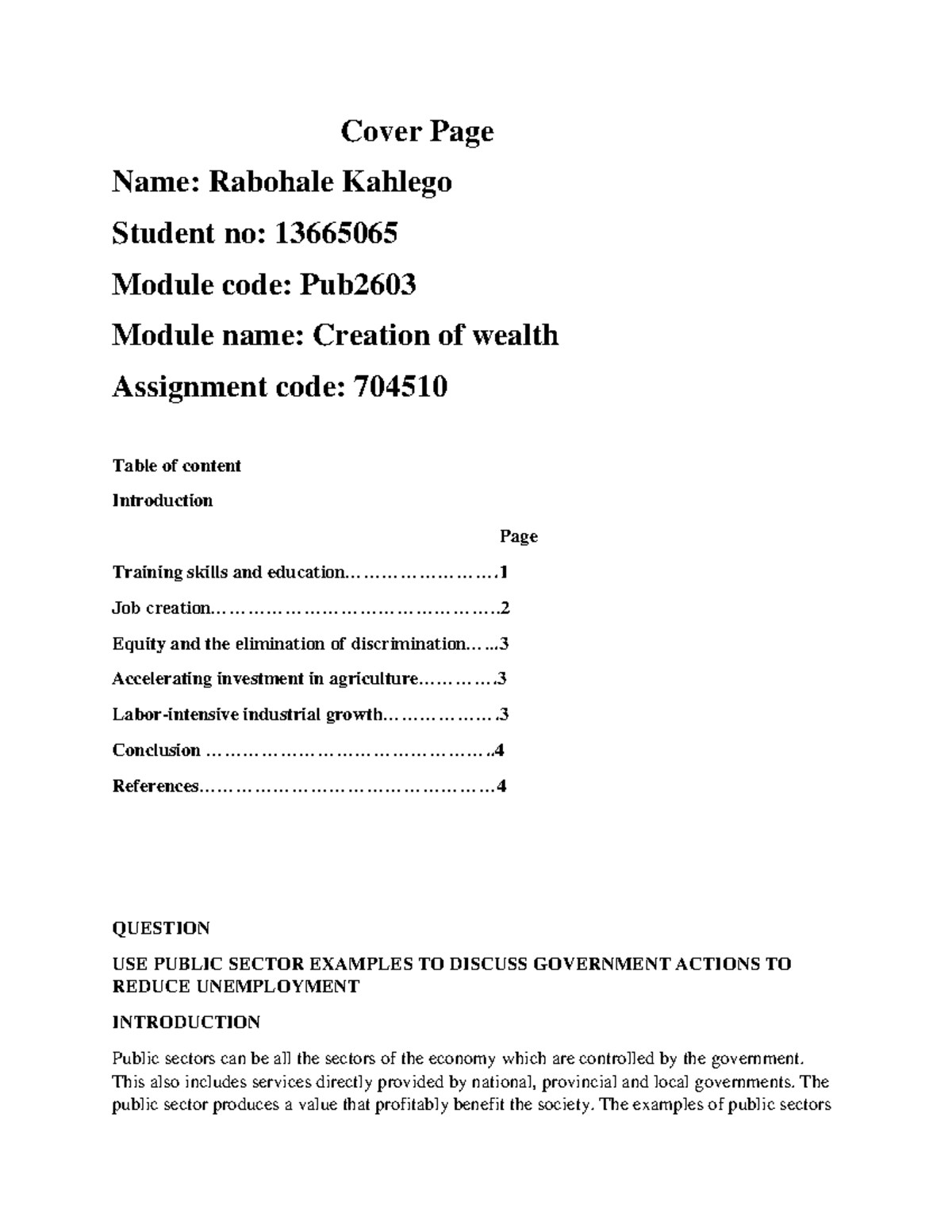 Pub2603 assignment done - Copy - Cover Page Name: Rabohale Kahlego Student no: 13665065 Module ...