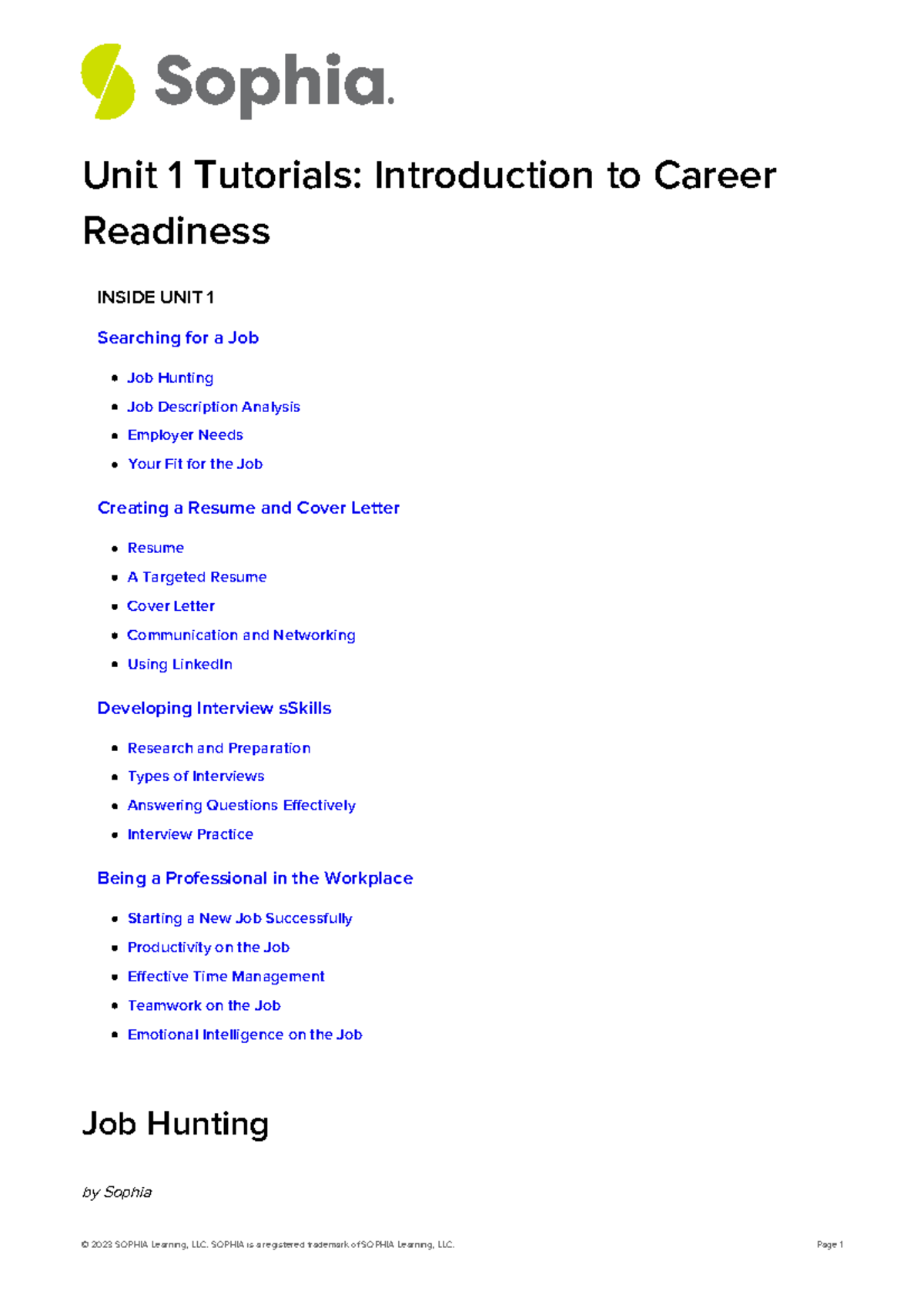 Unit 1 tutorials introduction to career readiness - Unit 1 Tutorials ...