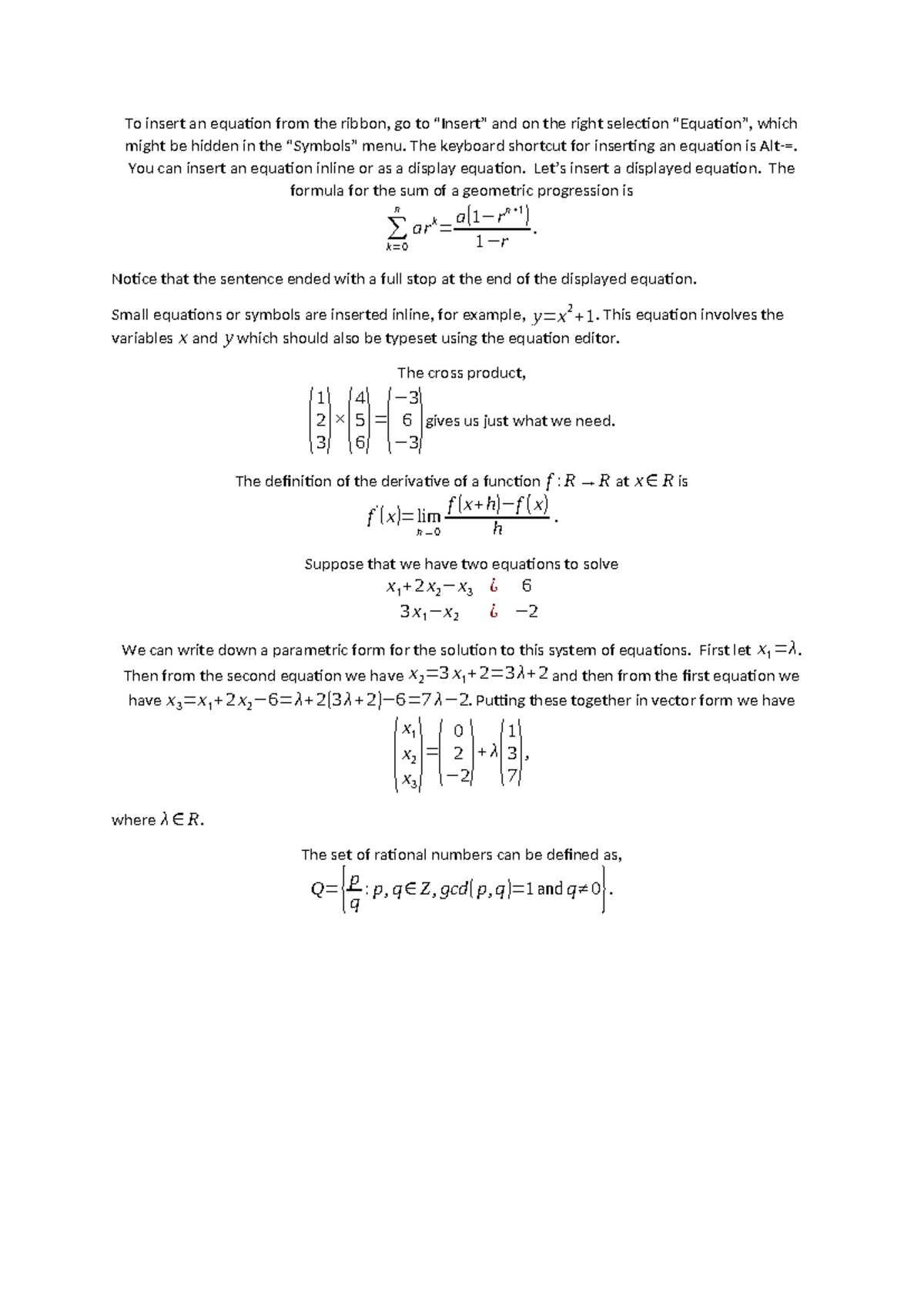 Equation editor examples - To insert an equation from the ribbon, go to ...