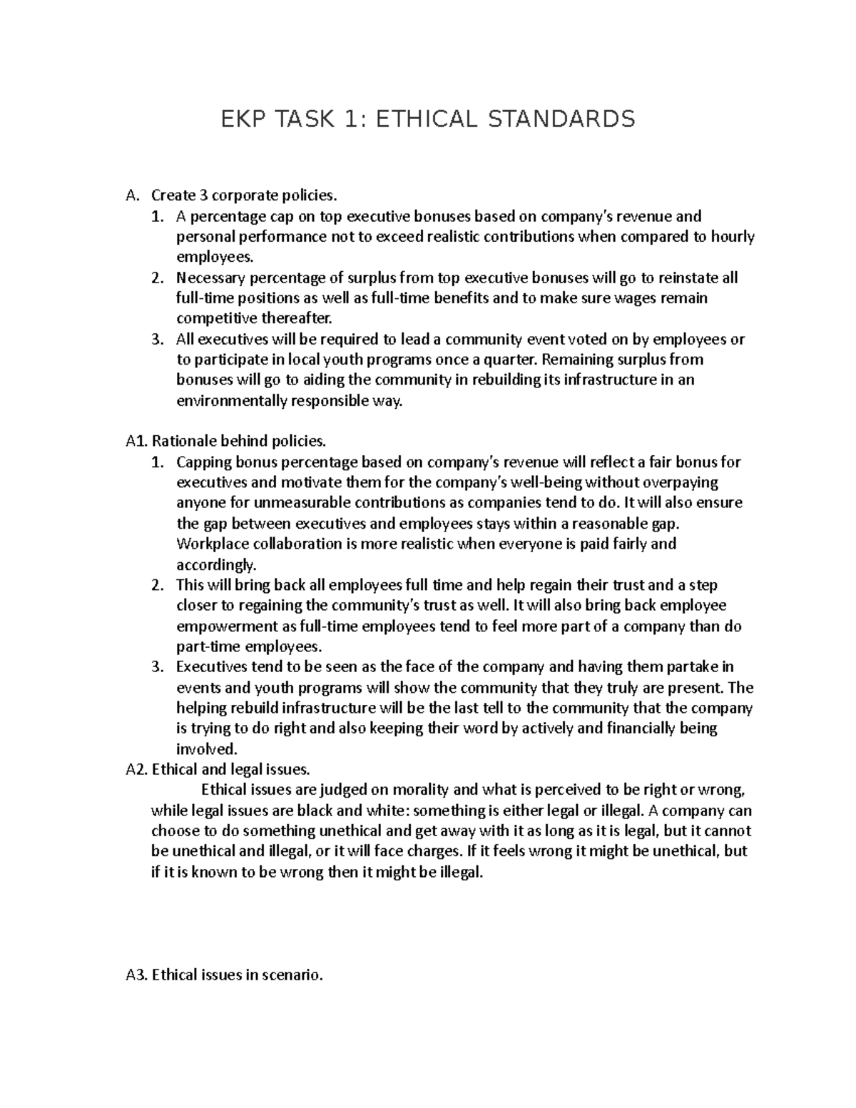 EKP TASK 1 - WGU Business Ethics passed first attempt. - EKP TASK 1 ...