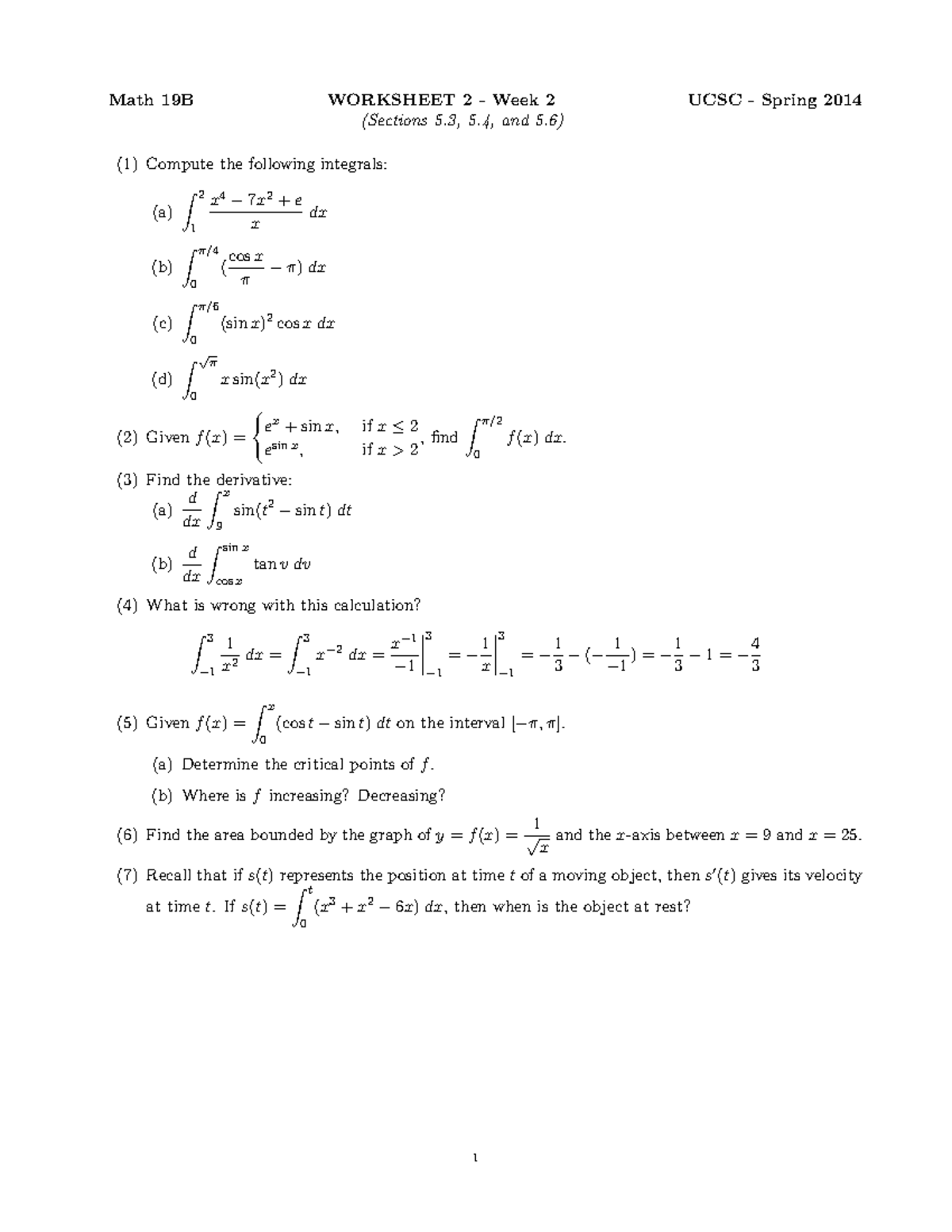 Worksheet 2 - wk2 - Math 19B WORKSHEET 2 Week 2 (Sections 5, 5, and 5 ...