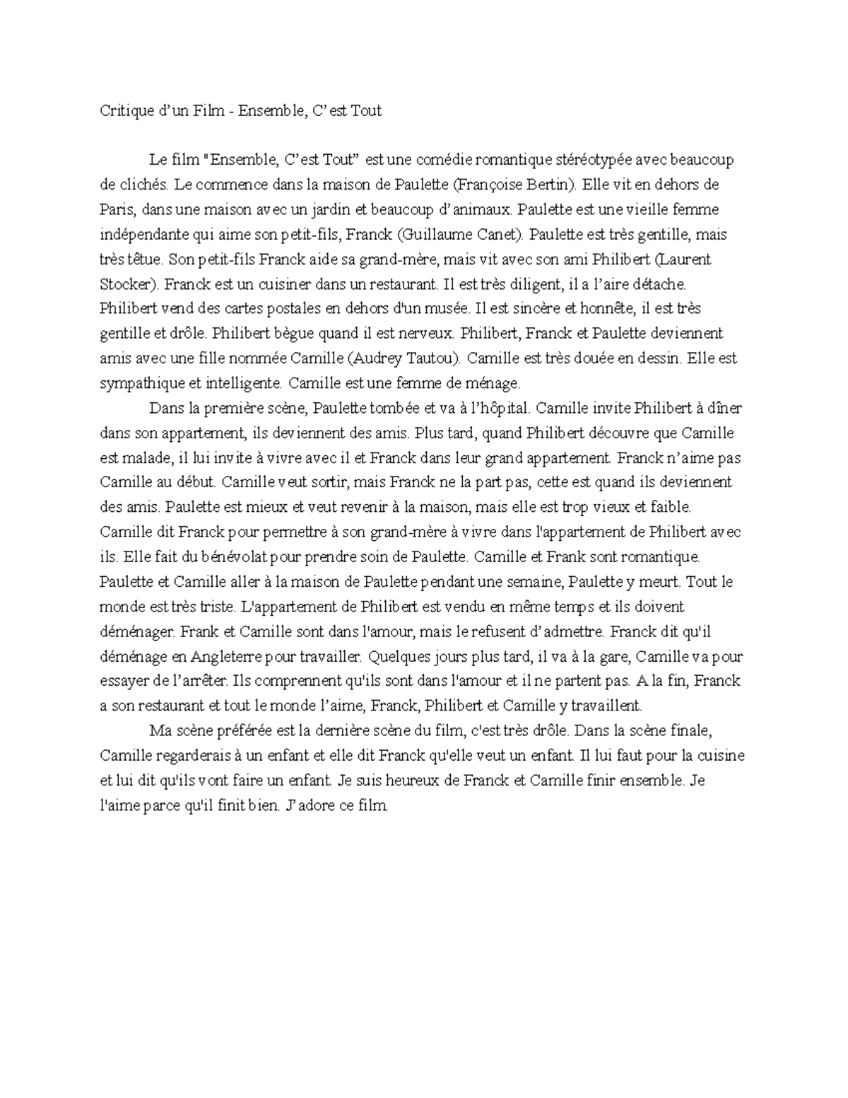 French Film Critique - Critique d’un Film - Ensemble, C’est Tout Le ...
