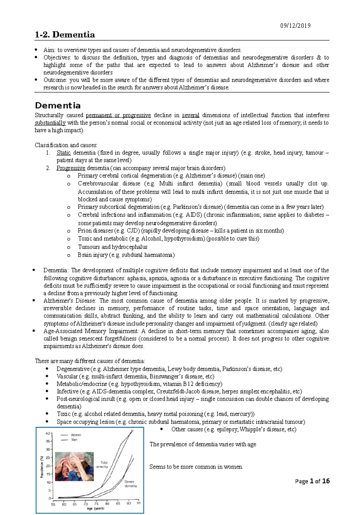 1-2. Dementia - Lecturer is Prof. Elek Molnár - 1-2. Dementia Aim: to ...