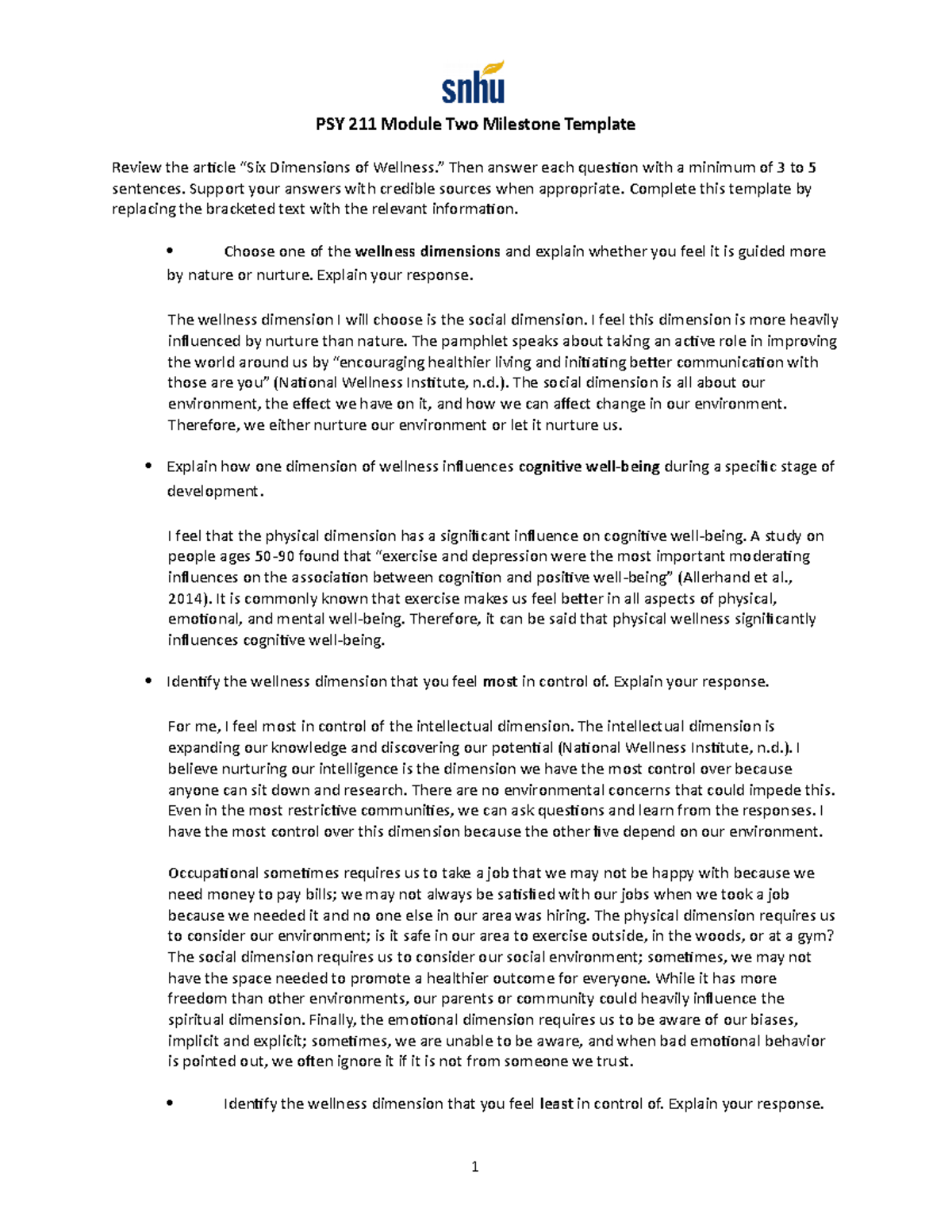 Module 2 - Milestone - PSY 211 Module Two Milestone Template Review the ...