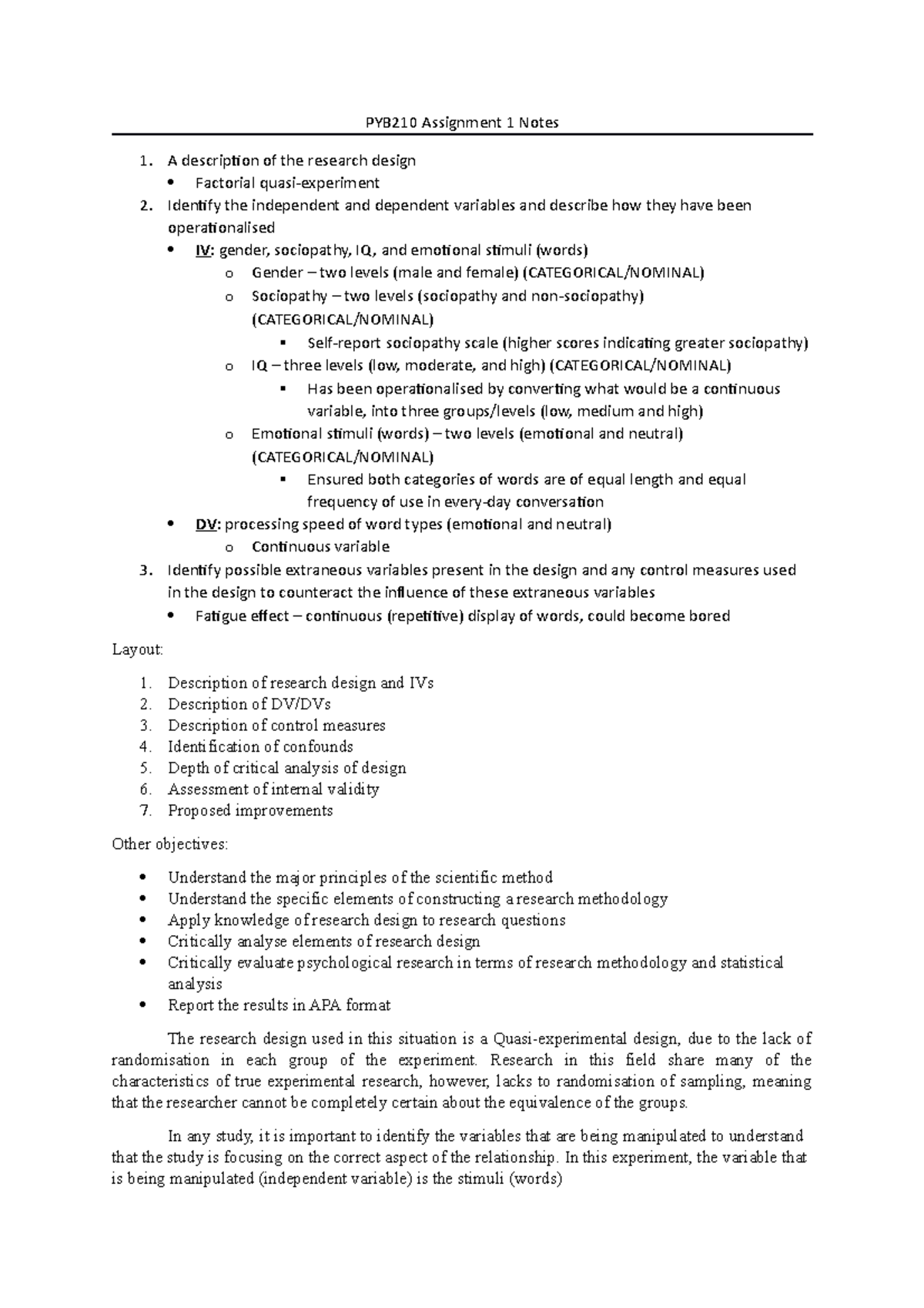 PYB210 Assignment 1 Notes - PYB210 Assignment 1 Notes A description of ...