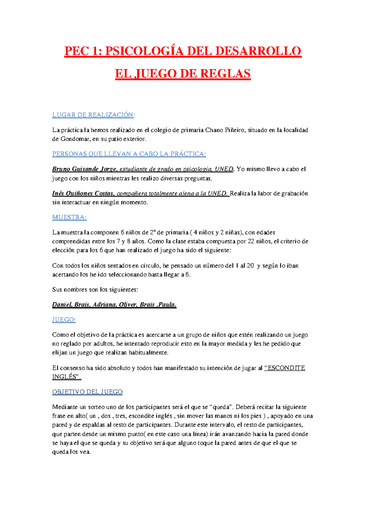PEC 1 Psicologia DEL Desarrollo EL Juego - PEC 1: PSICOLOGÍA DEL DESARROLLO EL JUEGO DE REGLAS ...