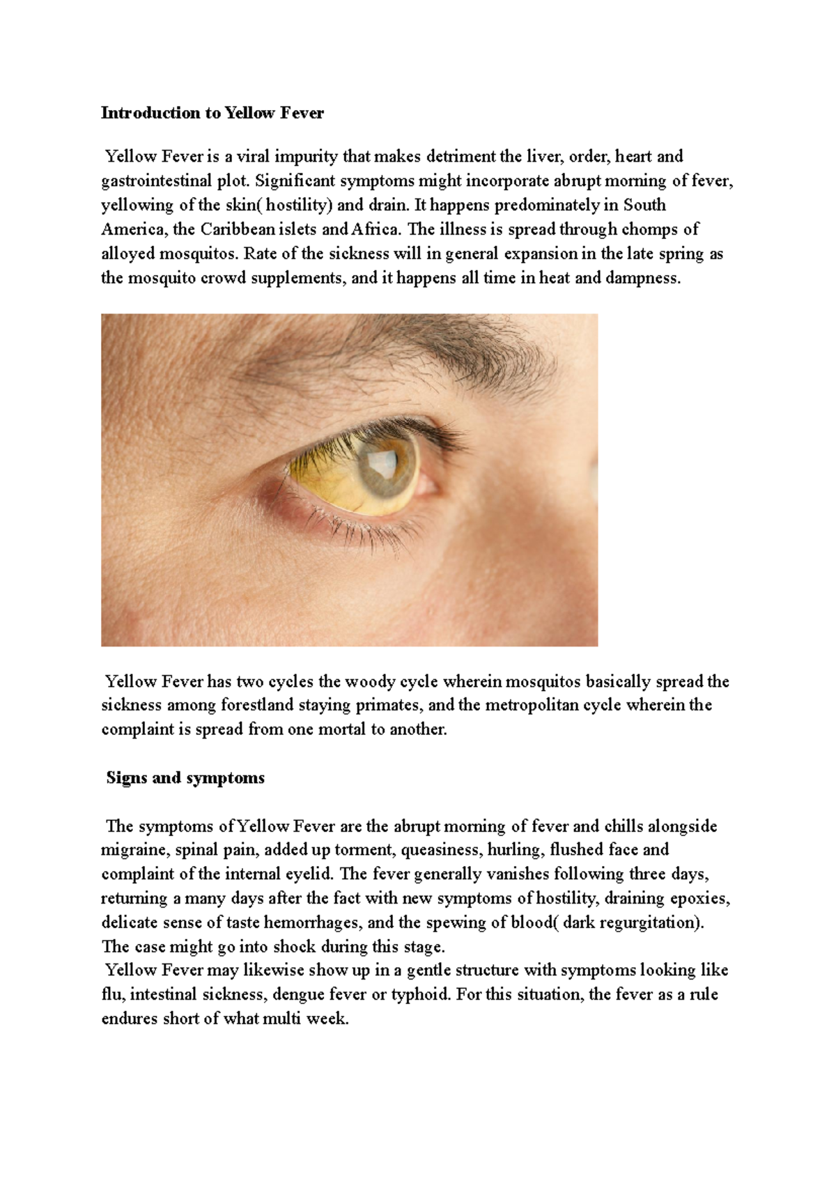 Yellow Fever Disease - Introduction to Yellow Fever Yellow Fever is a ...