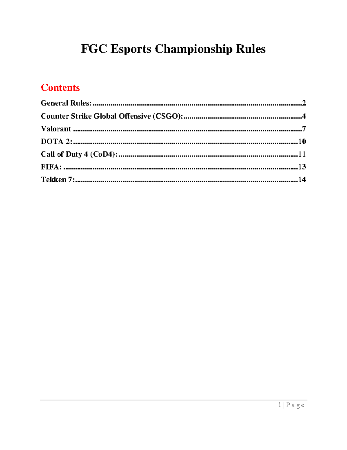 Rules - fgdag - FGC Esports Championship Rules General Rules: - Studocu