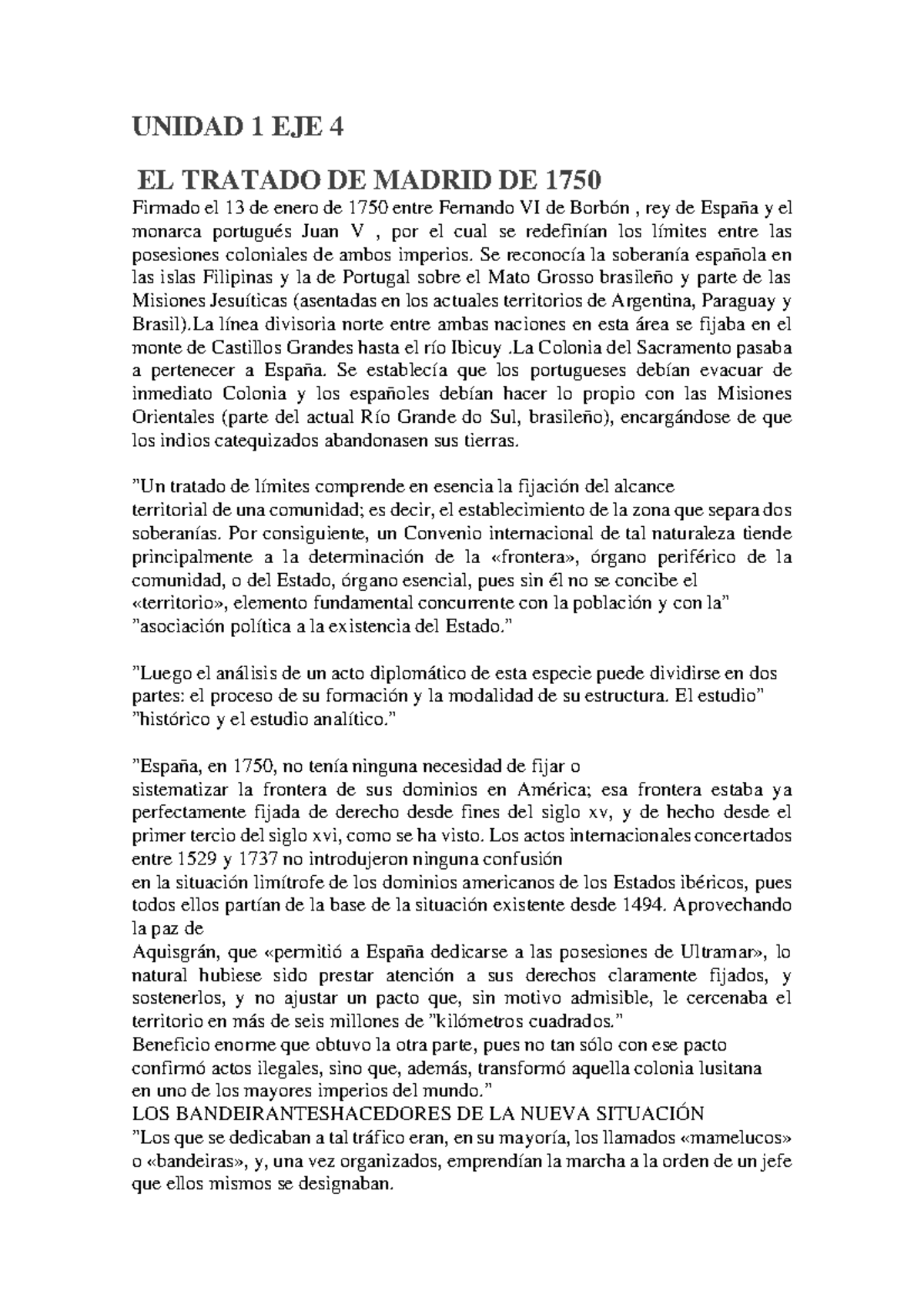 EL Tratado DE Madrid DE 1750 - UNIDAD 1 EJE 4 EL TRATADO DE MADRID DE 1750 Firmado el 13 de ...