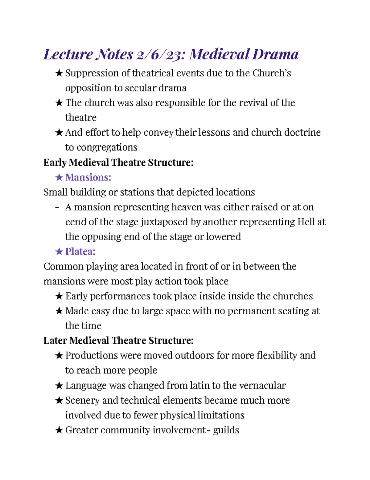 Medieval Renaissance - Lecture notes - Lecture Notes 2/6/23: Medieval ...