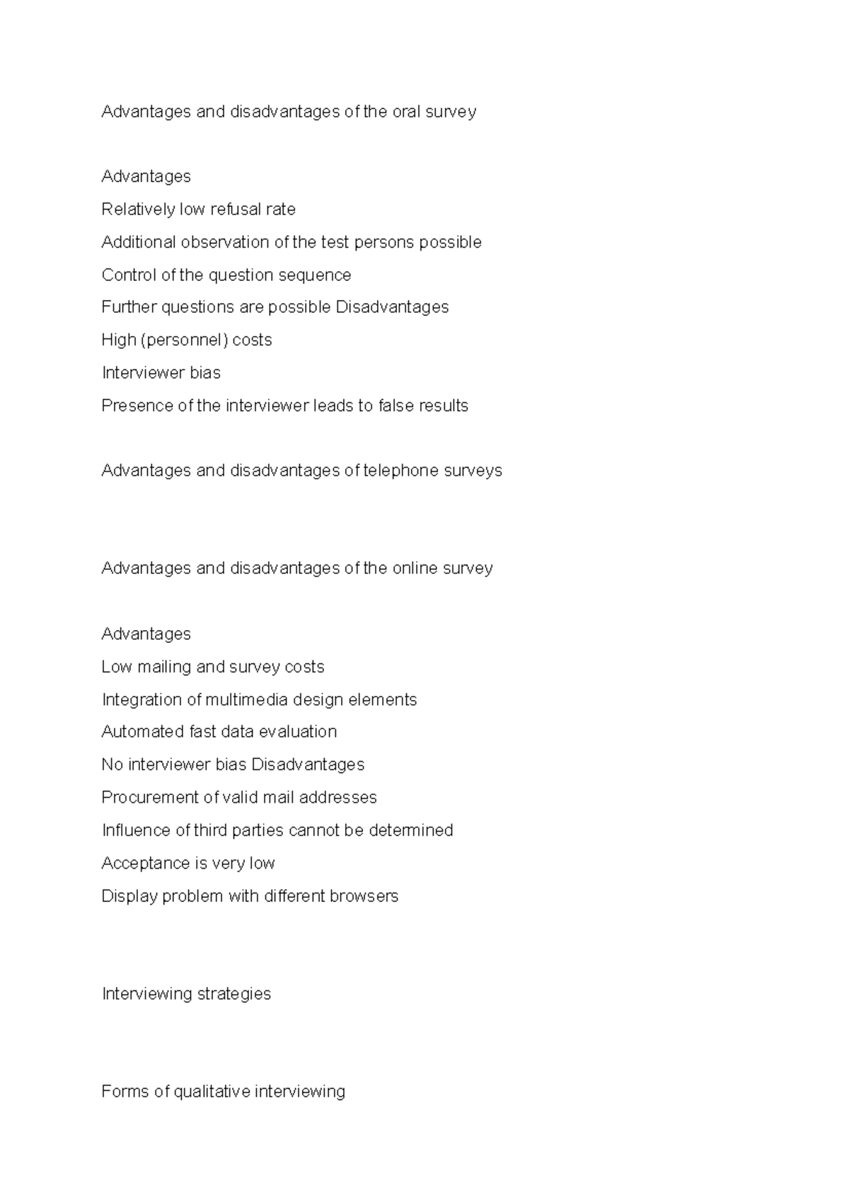 Advantages and disadvantages of the oral survey - Advantages and ...
