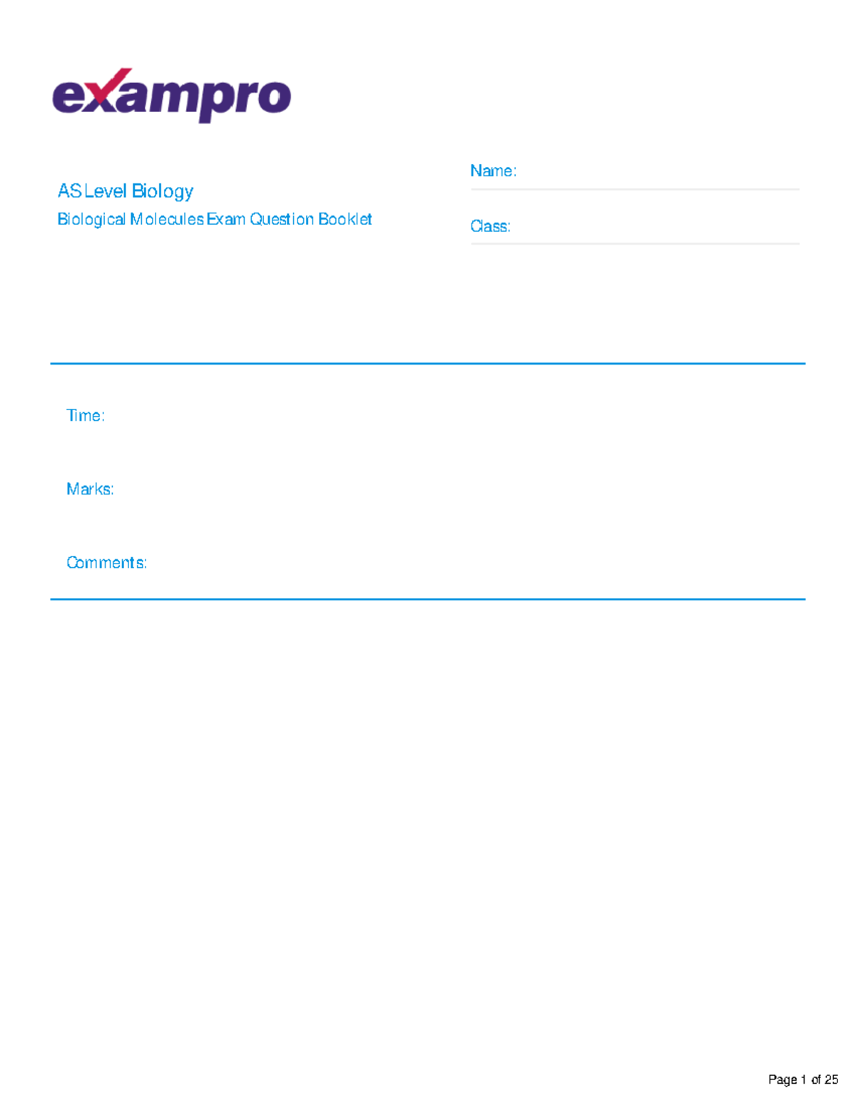 Biological Molecules Exam Question Booket - AS Level Biology Biological ...