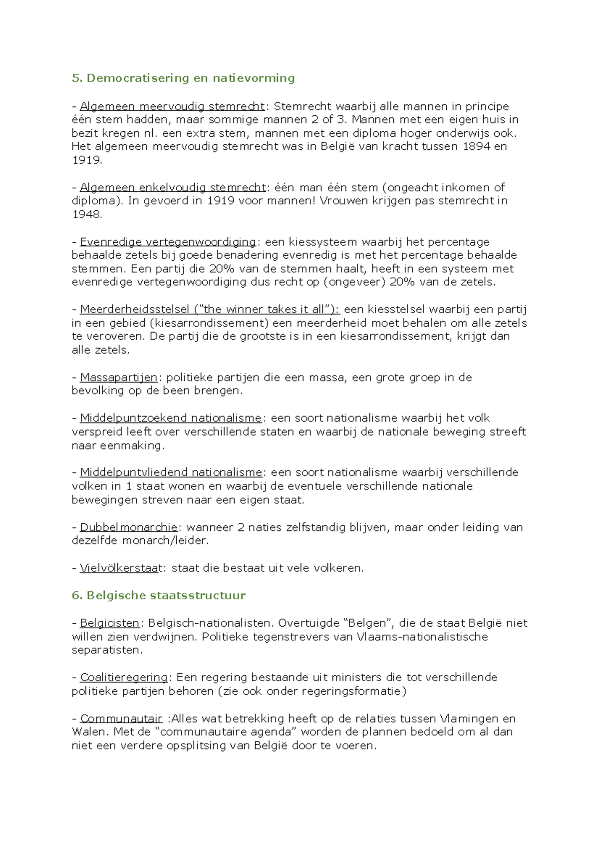 Begrippenlijst toets 2 - Democratisering en natievorming Algemeen ...