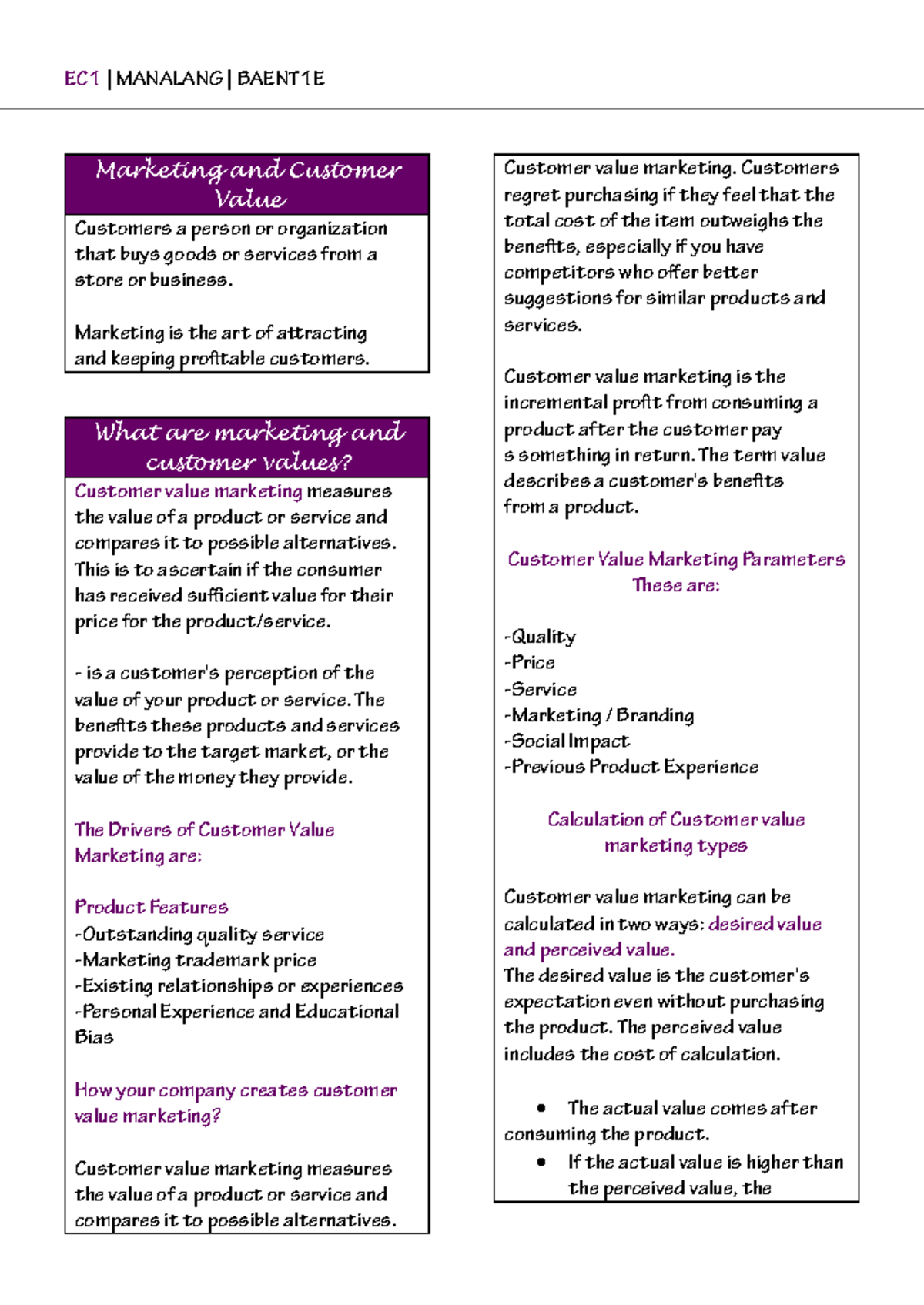 Marketing Strategies Notes - Marketing and Customer Value Customers a ...