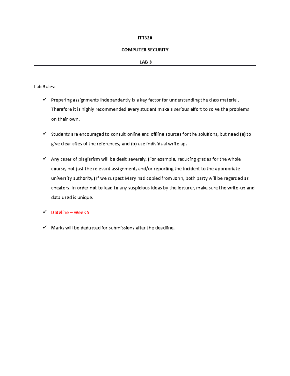 Lab Crypto Com Sec - ITT COMPUTER SECURITY LAB 3 Lab Rules: Preparing assignments independently ...