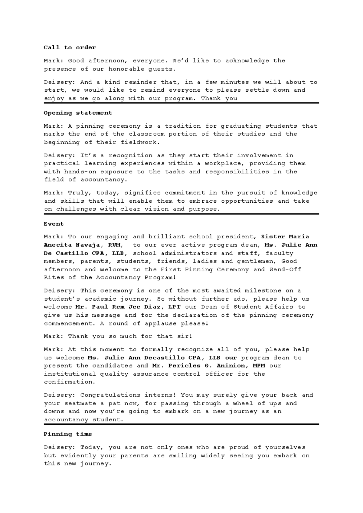 Final emcee script - Call to order Mark: Good afternoon, everyone. We’d ...