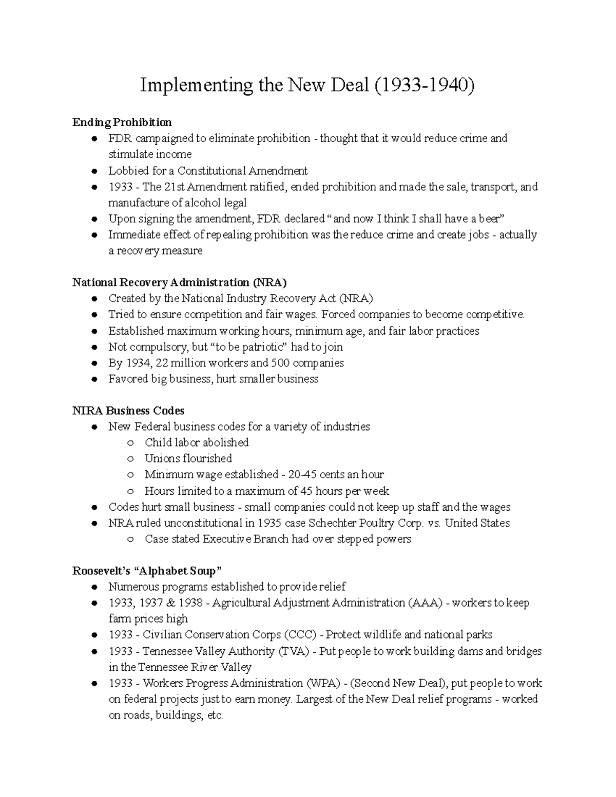 Implementing the New Deal (1933-1940) - HIST 1493 - Implementing the ...