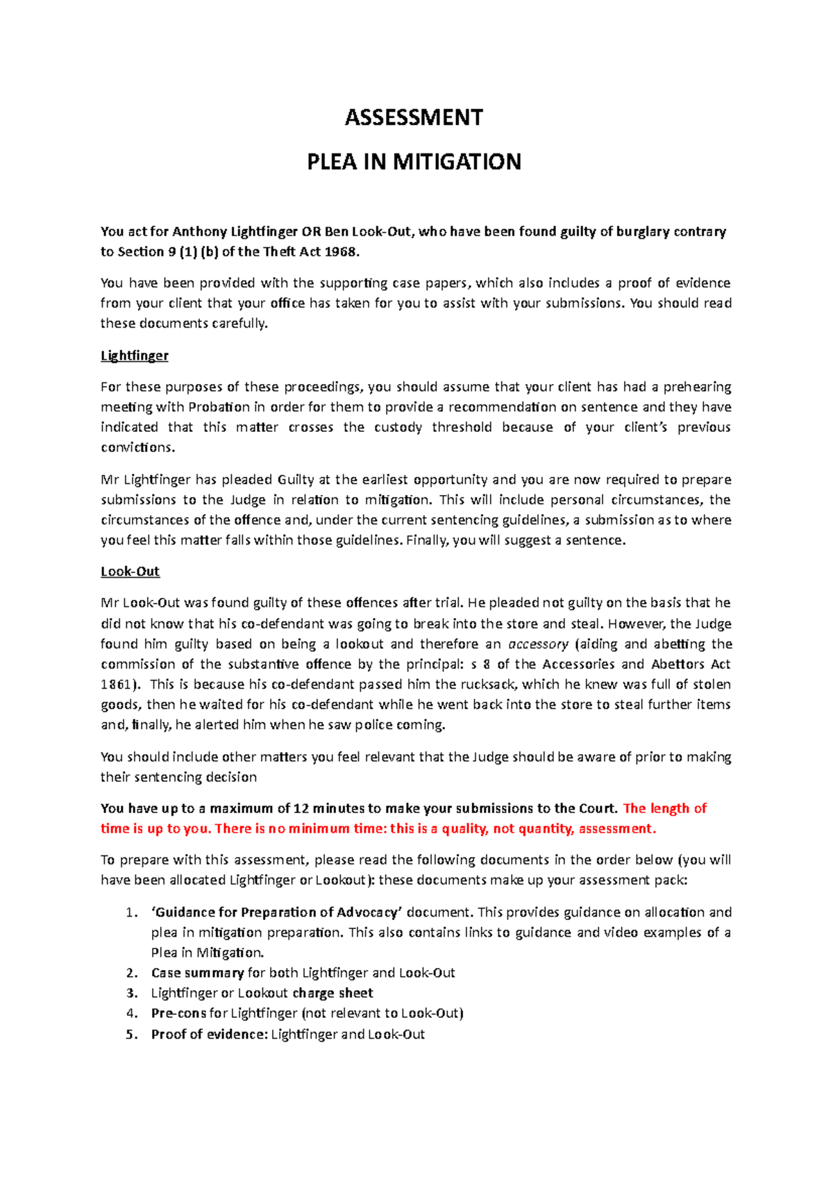 Assessment guide - ASSESSMENT PLEA IN MITIGATION You act for Anthony ...