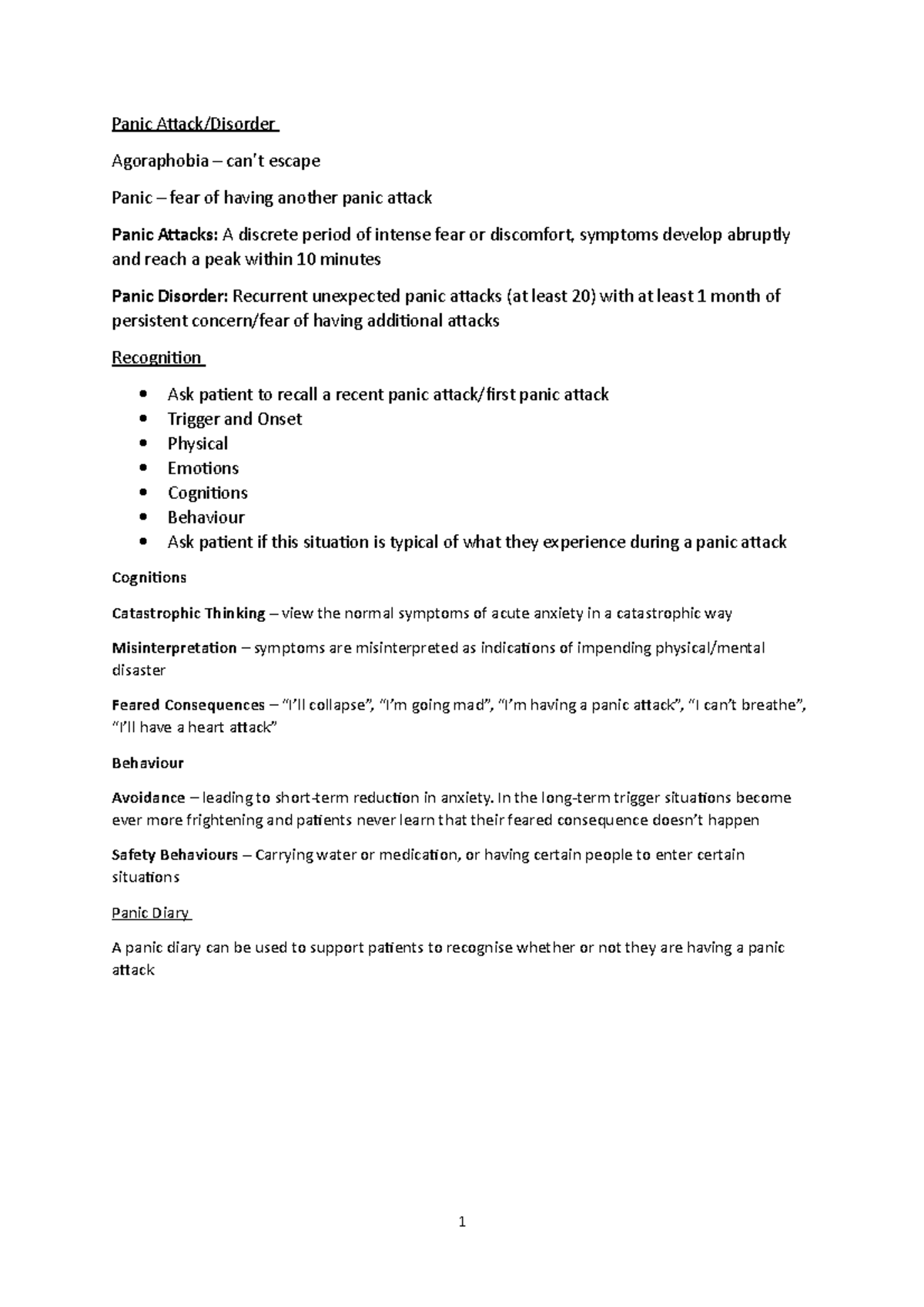 Lecture 2e - Panic Disorder - Panic Attack/Disorder Agoraphobia – can’t ...