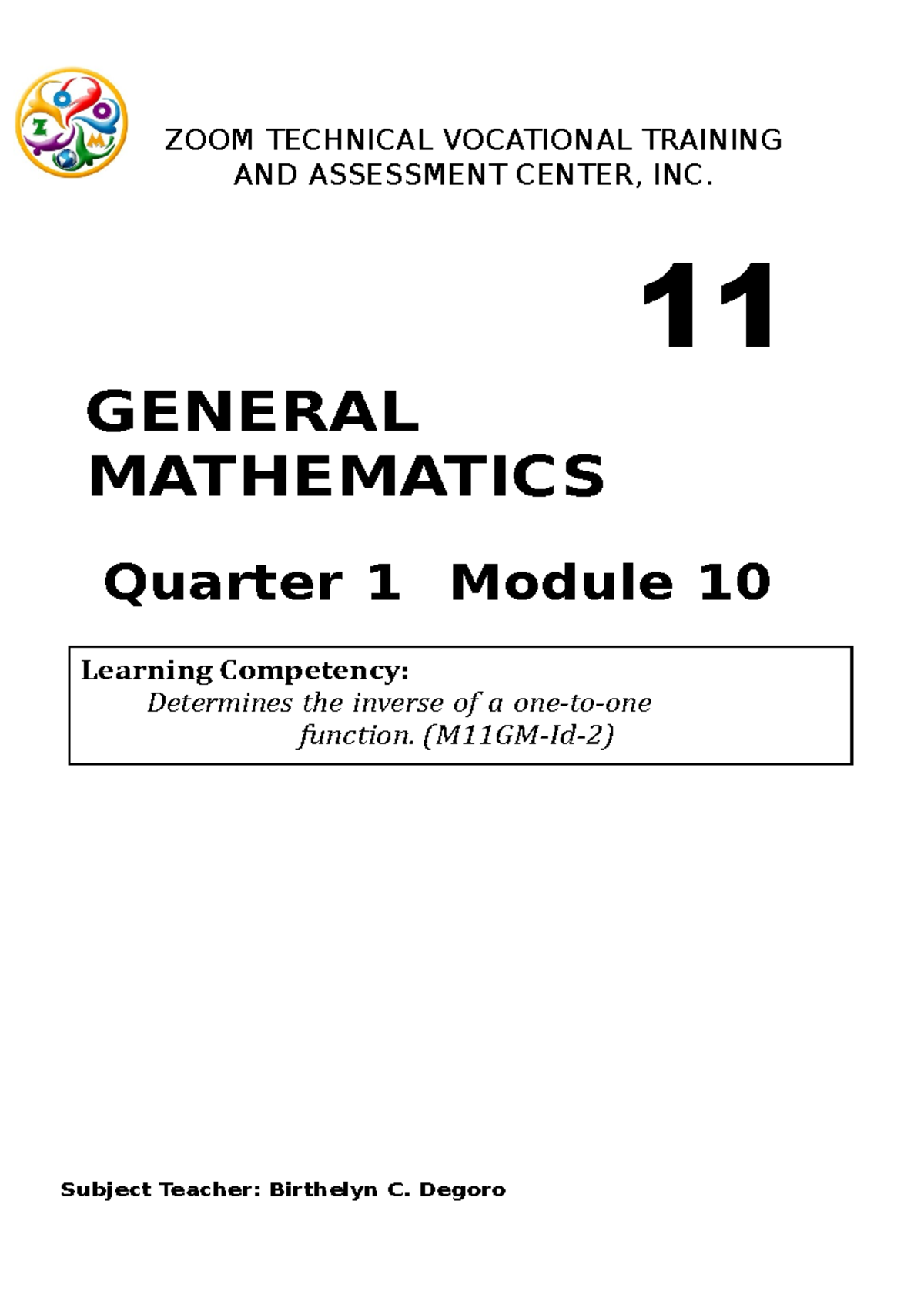GM-11 Q1 Mod10 MODULE 10 QUARTER 1 , GENERAL MATHEMATICS FOR GRADE 11 ...
