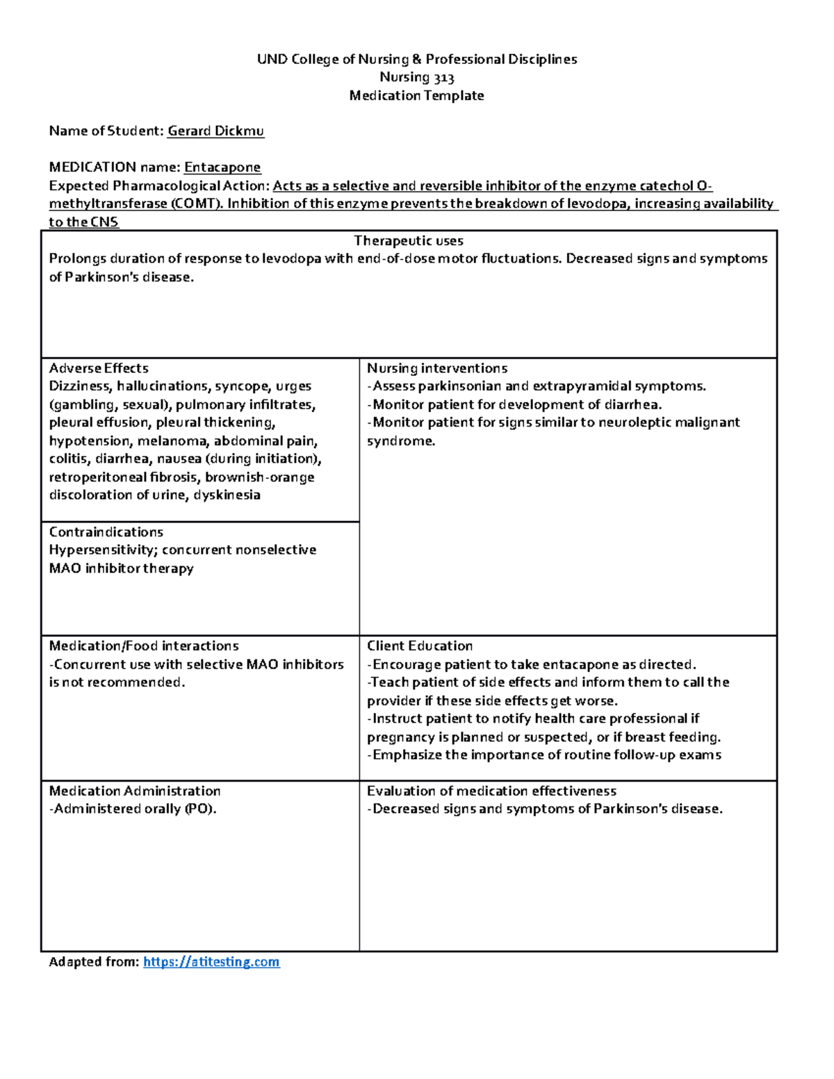 Entacapone - detail information about this - UND College of Nursing ...