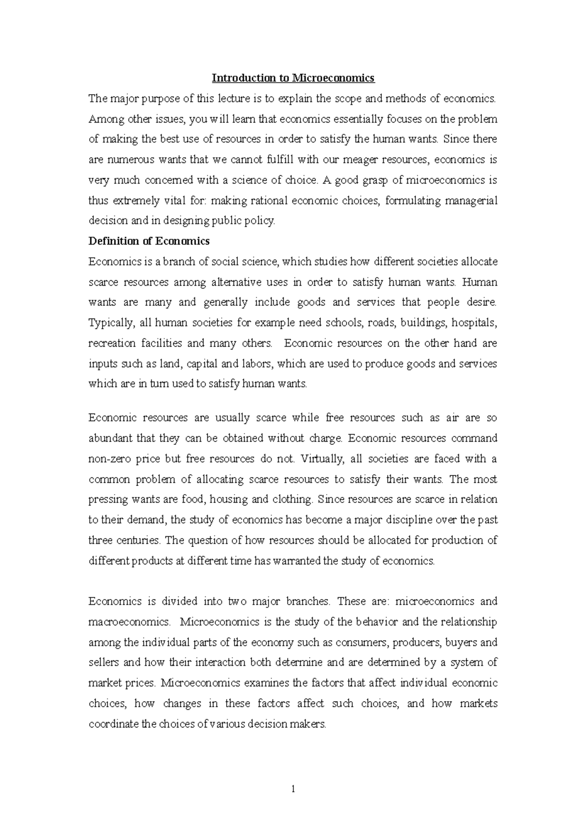 Lecture 1 Introductory Microecon 2022 - Intermediate microeconomics - Studocu