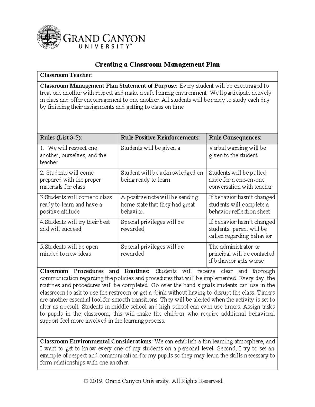 Creating a Classroom Management Plan - Creating a Classroom Management ...