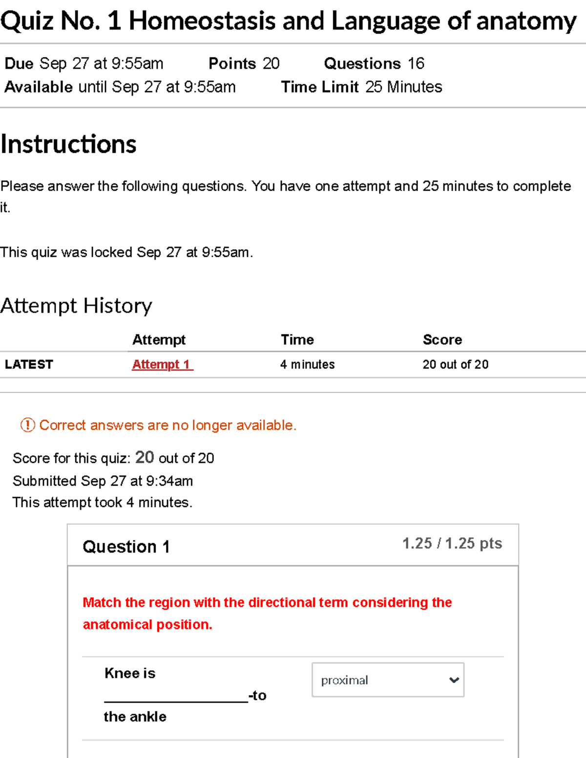 Quiz 1 - quiz 1 - Quiz No. 1 Homeostasis and Language of anatomy Due ...