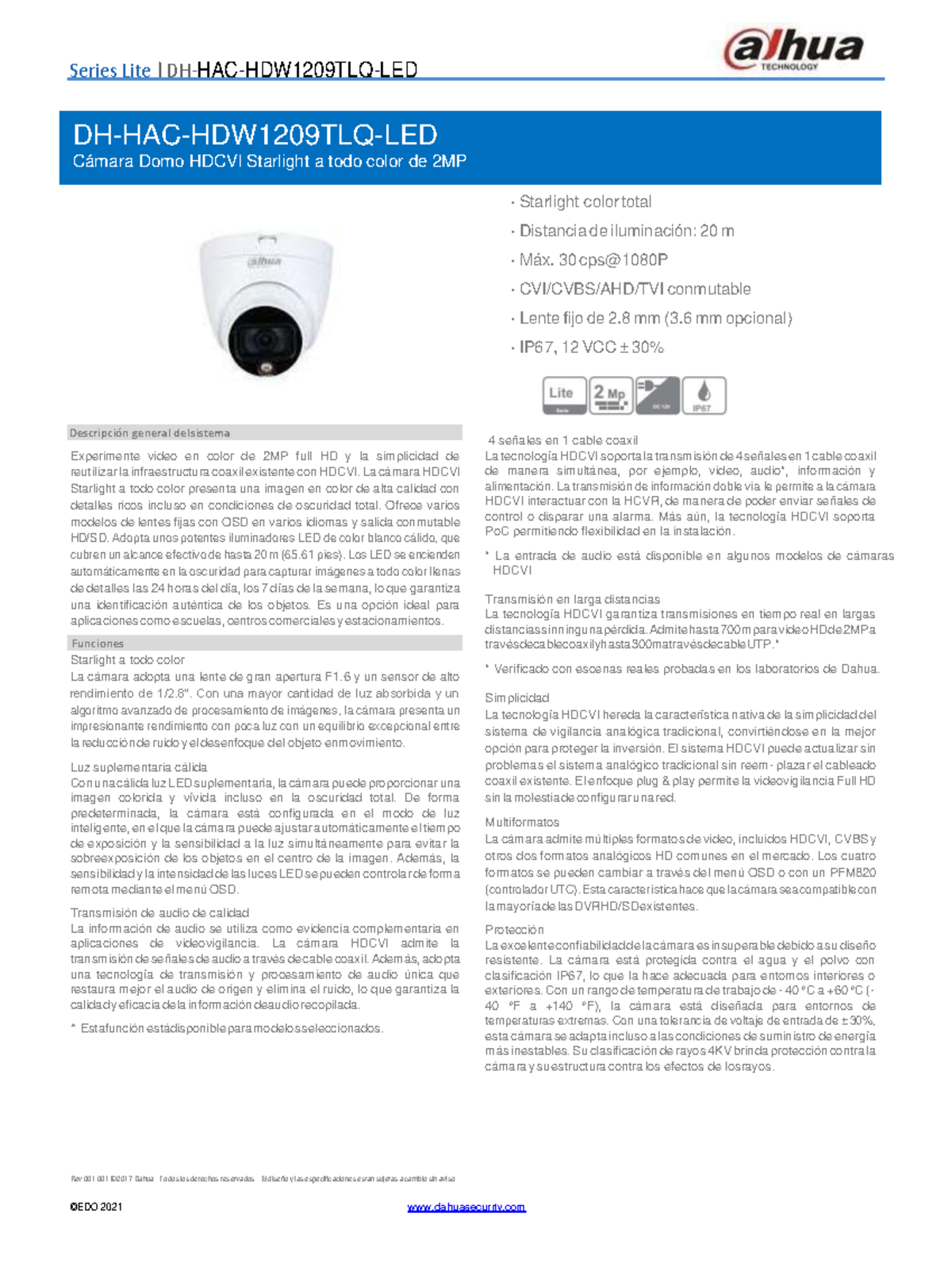 Dh-hac-hdw 12 09tlq-led ficha-tecnica - Rev 001 © 2017 Dahua. Todos los ...