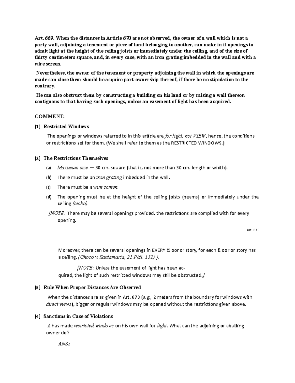 Property law m173 - Art. 669. When the distances in Article 670 are not ...