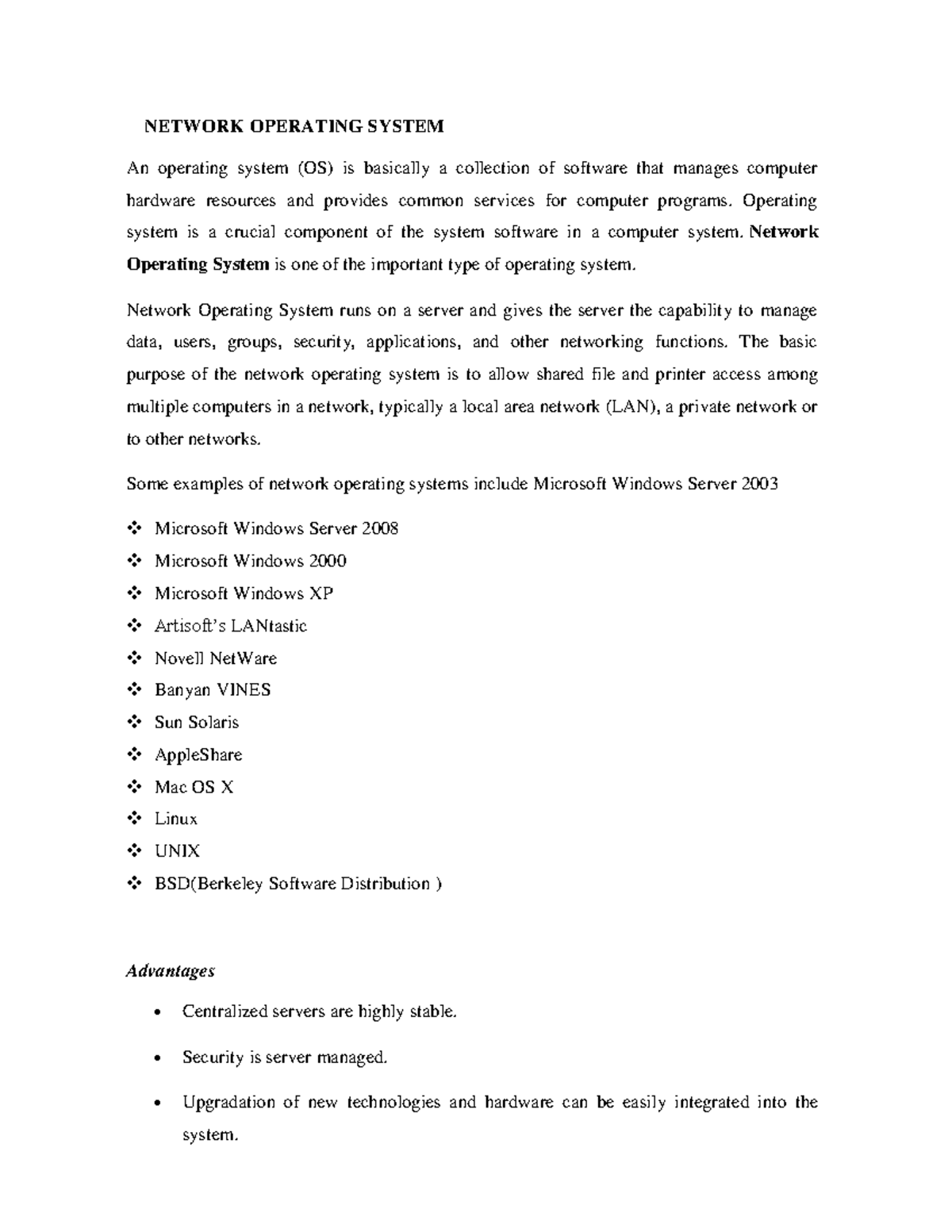 Network Opeating System - NETWORK OPERATING SYSTEM An operating system ...