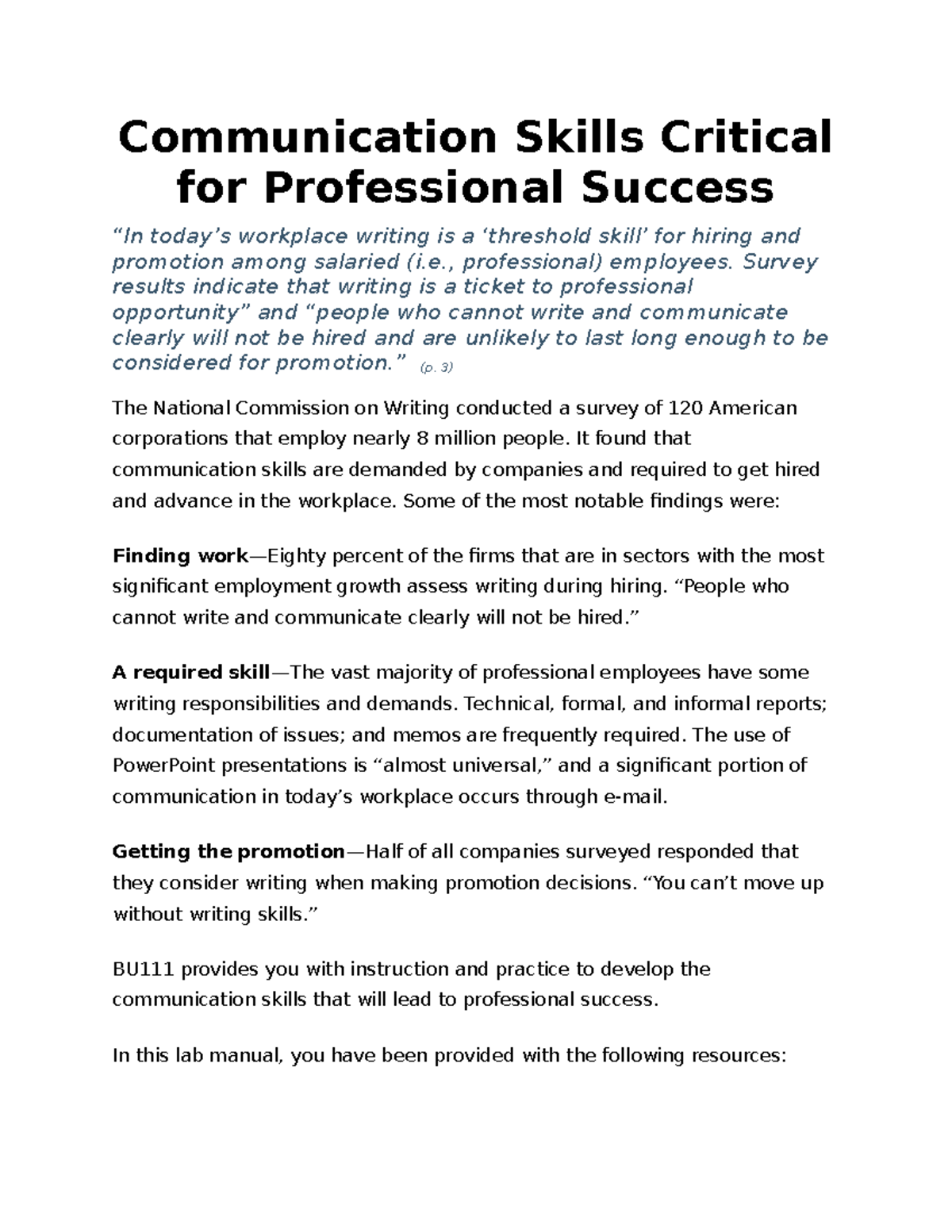 Complete communication note - Communication Skills Critical for ...