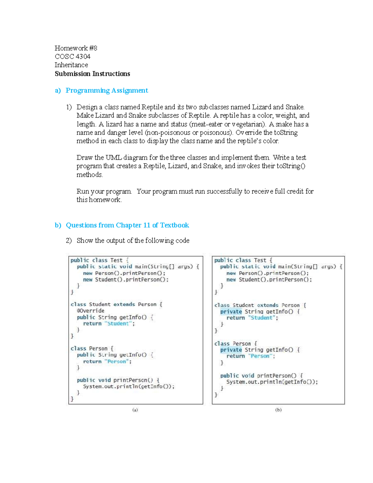 8th assgn - Homework COSC 4304 Inheritance Submission Instructions a ...
