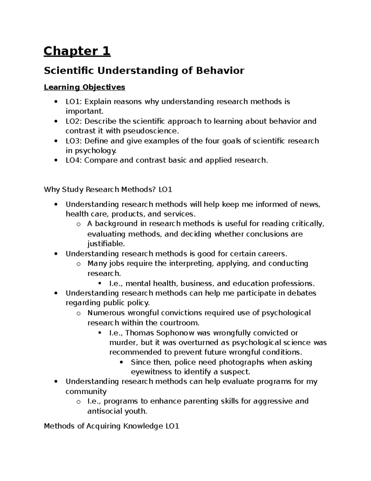 PSYC 217 Chapter 1 Textbook Notes - Chapter 1 Scientific Understanding ...