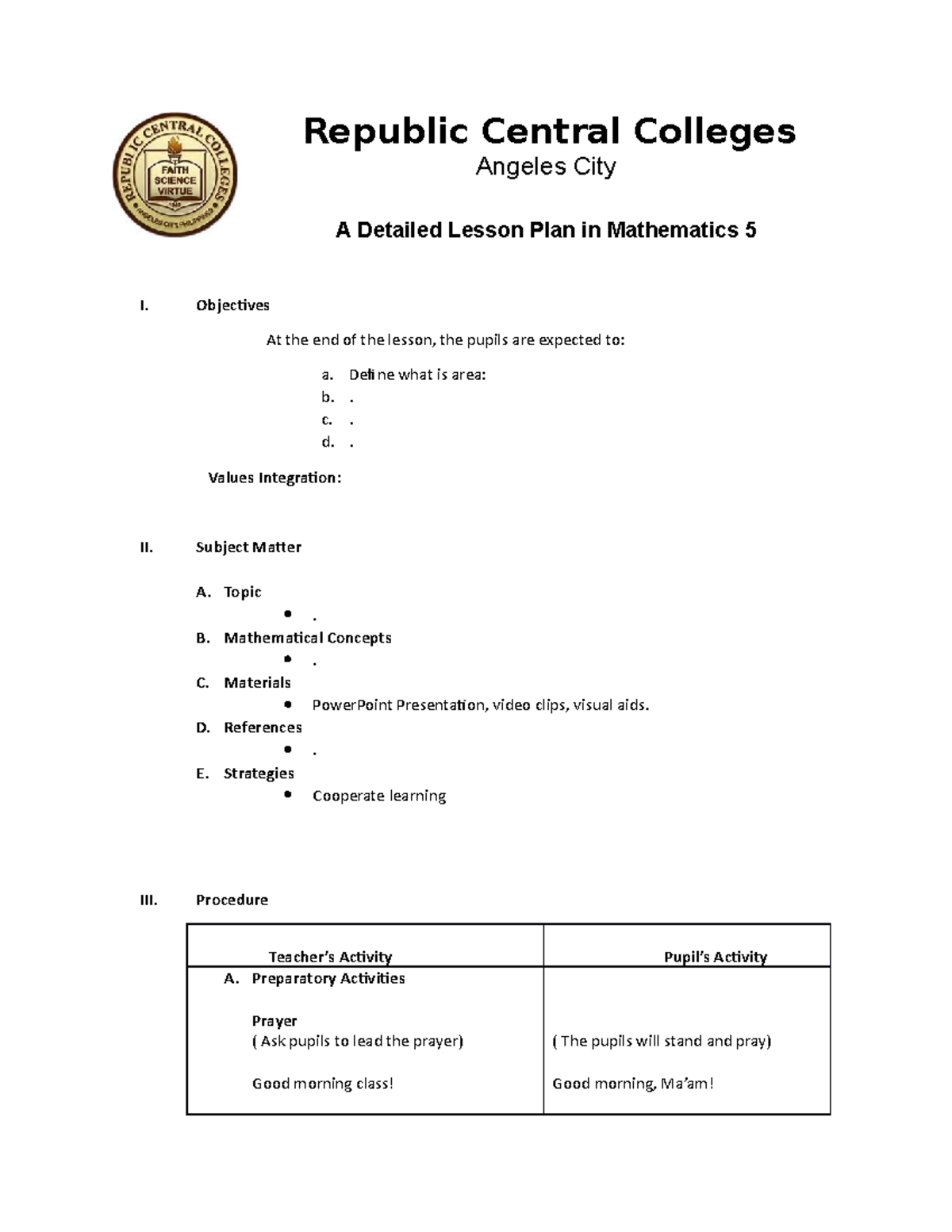 Lessonplanmath - Template only - Republic Central Colleges Angeles City ...