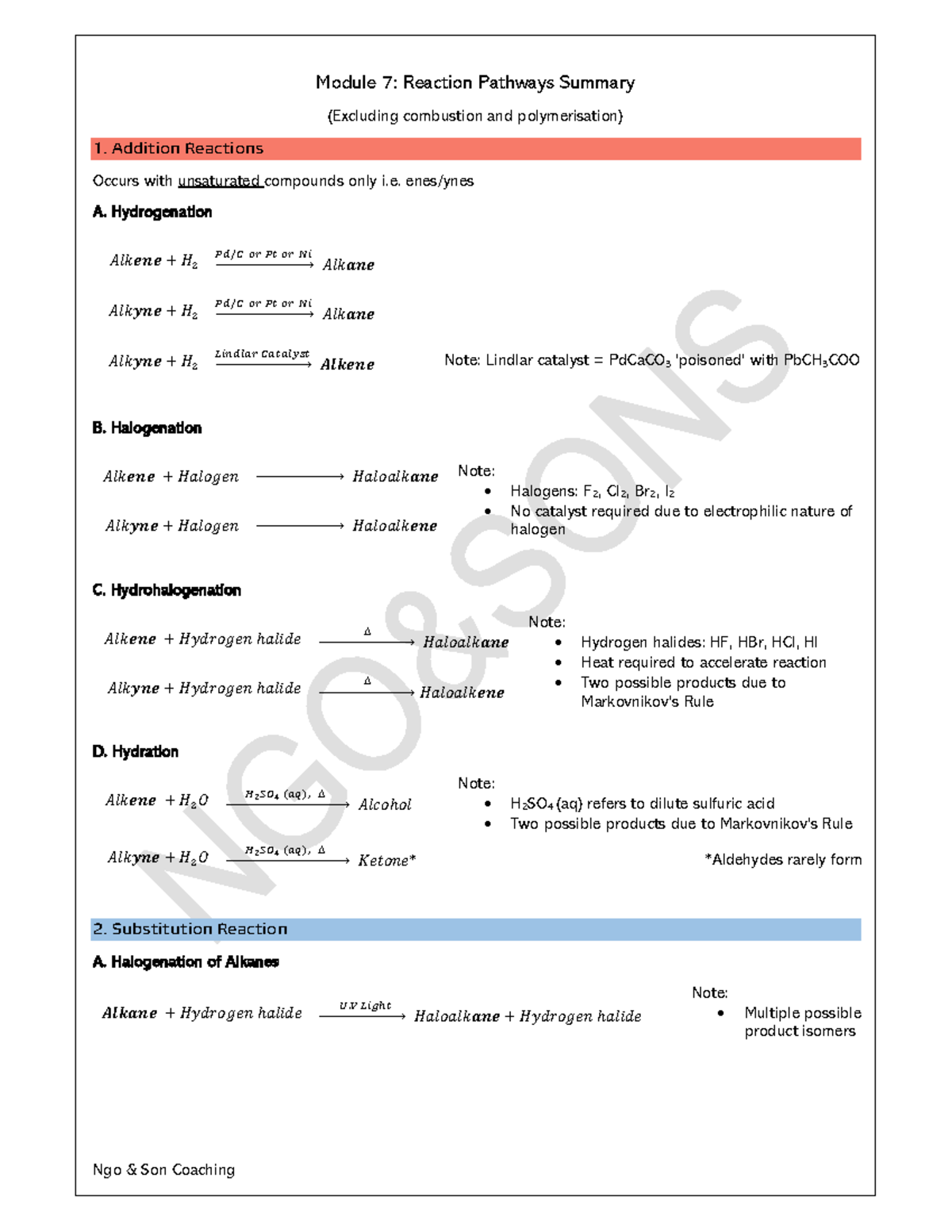 Reaction Pathway Cheat Sheet - Ngo & Son Coaching Module 7: Reaction ...