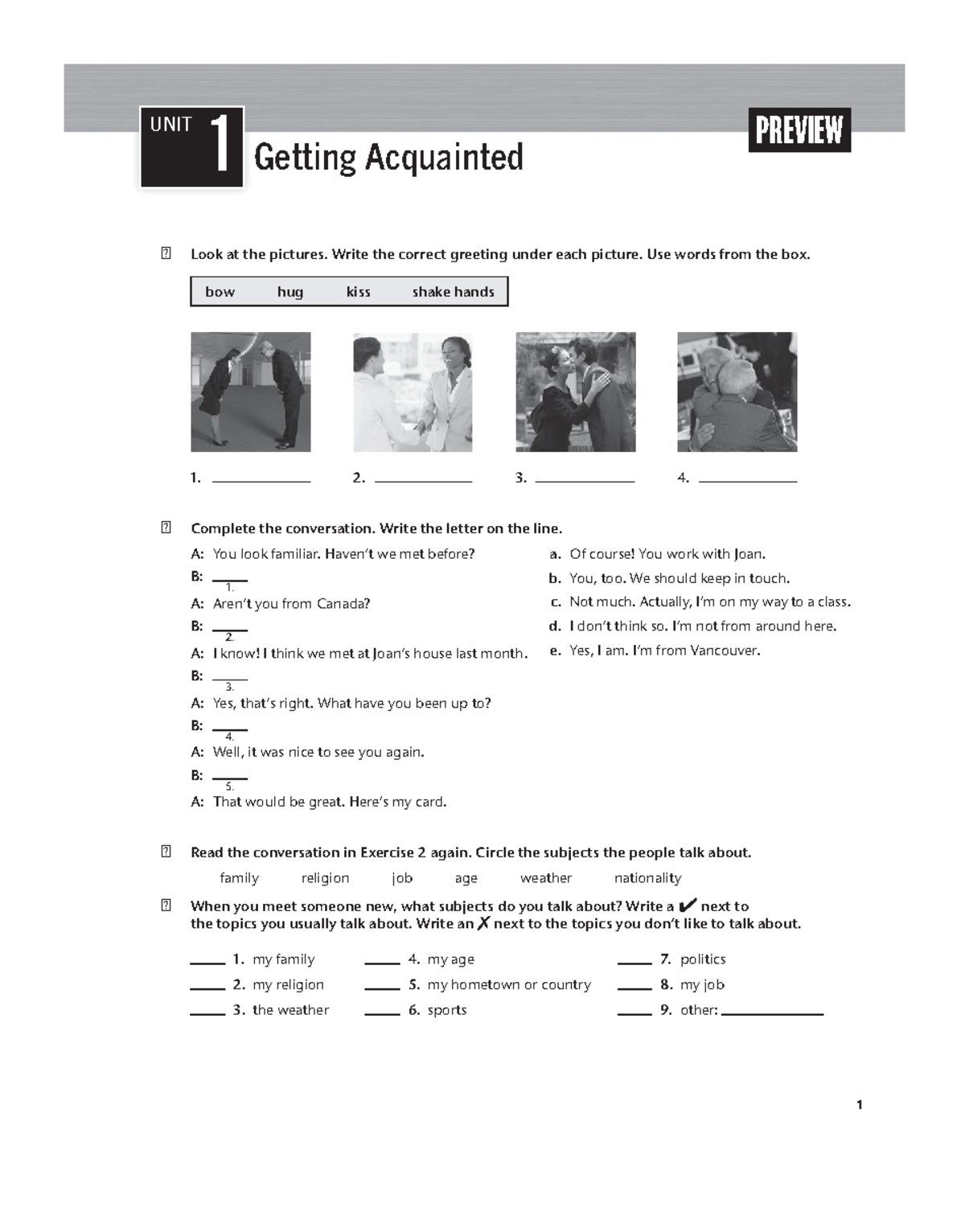 Level 2 workbook unit 1 - Documento - 1 1 Look at the pictures. Write ...