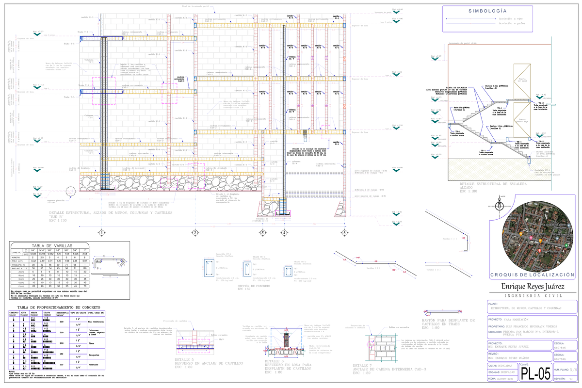 San Marcos PL-5 rev3 - planos estructurales de casa habitacion - 1 2 3' 4 5 2. 1" DIAMETRO (cm ...