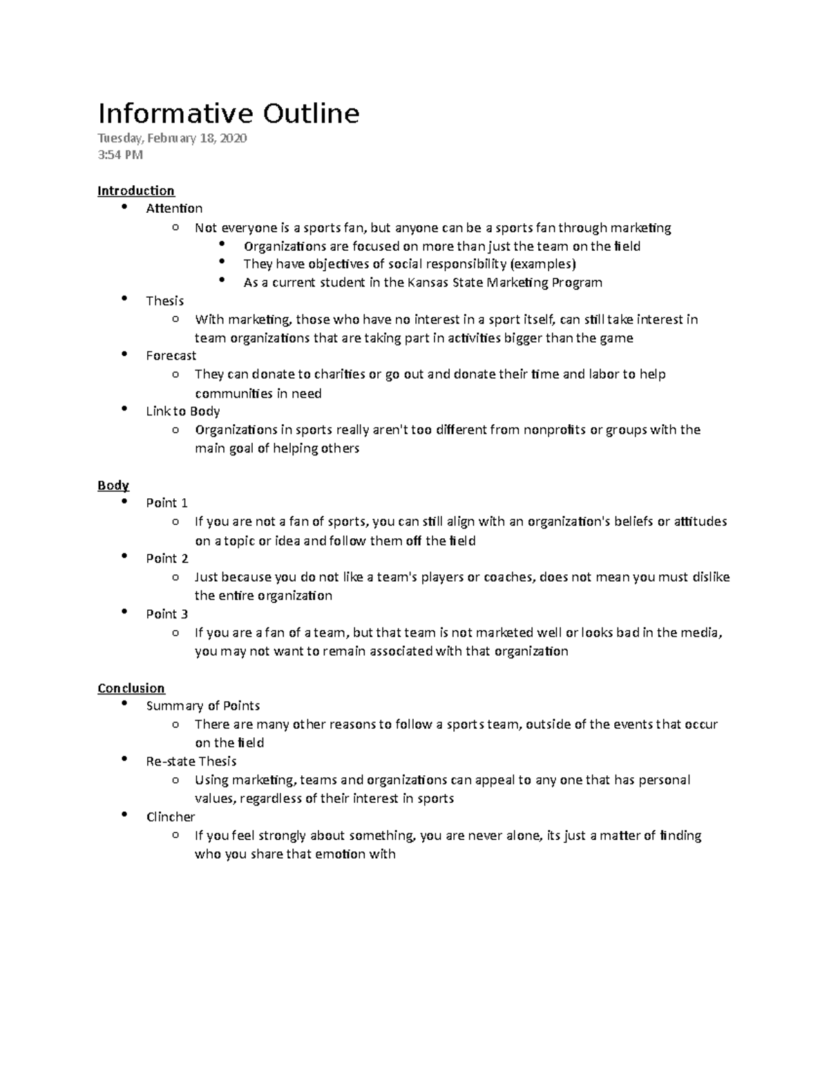 Informative Outline - Lecture notes 2 - Informative Outline Tuesday ...