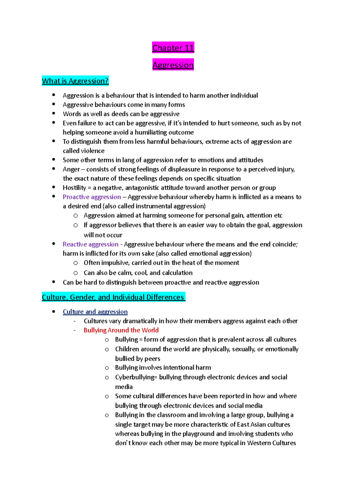 SLK 220 - Chapter 11 - Chapter 11 Aggression What is Aggression ...