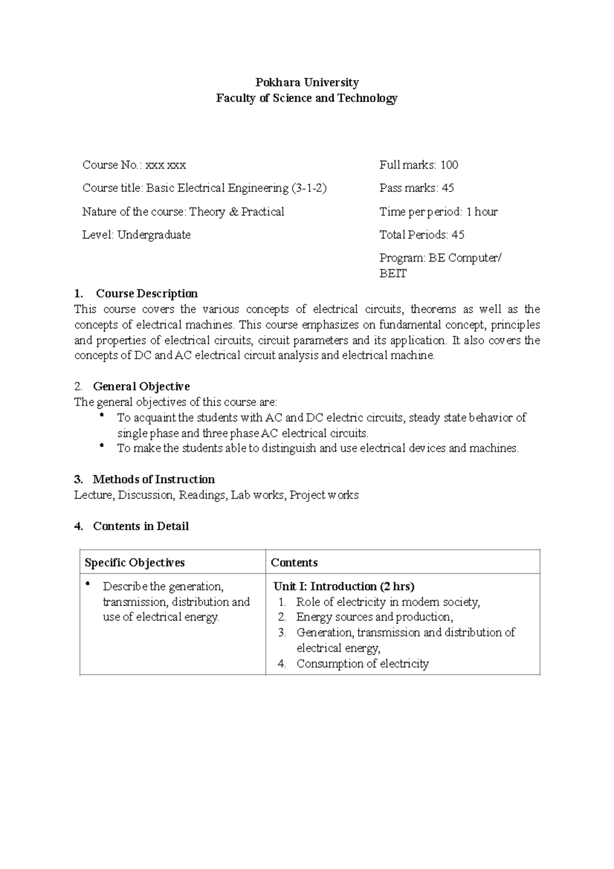 Basic Eletrical Engineering 1 - Pokhara University Faculty of Science ...