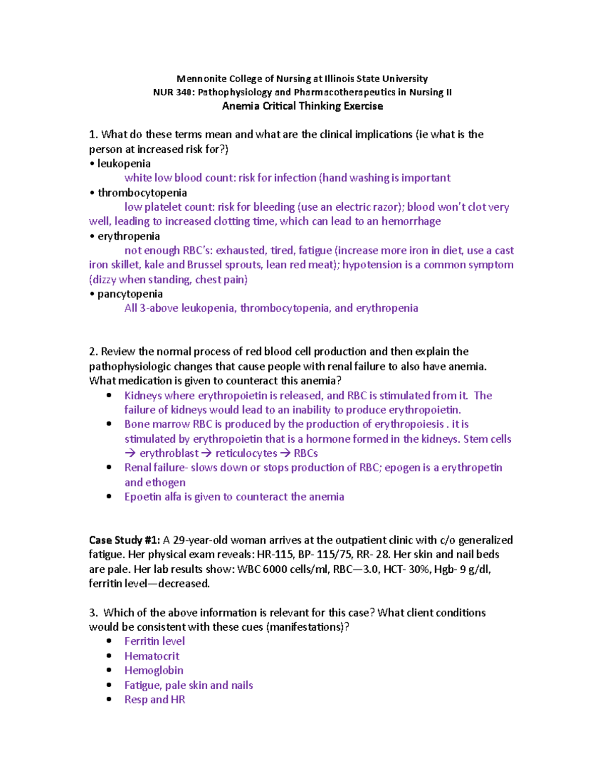 Anemia CTE+F20 - Mennonite College of Nursing at Illinois State ...