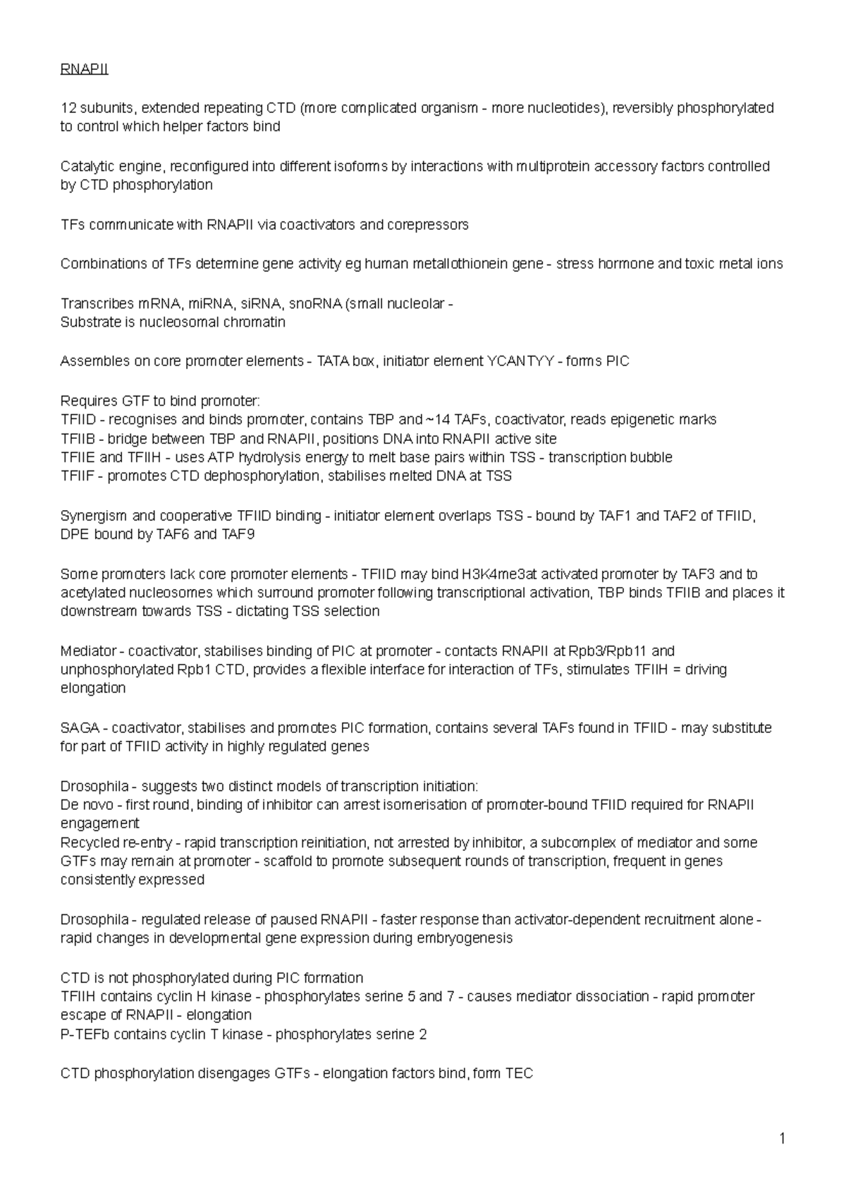 Eukaryotic Gene Expression Summer Revision - RNAPII 12 subunits ...
